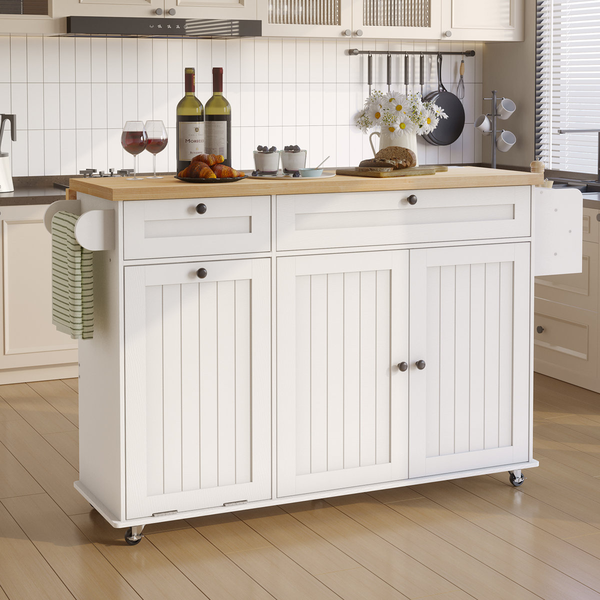 Winston Porter Jamera 60.2"W Kitchen Island with Two Large Storage ...