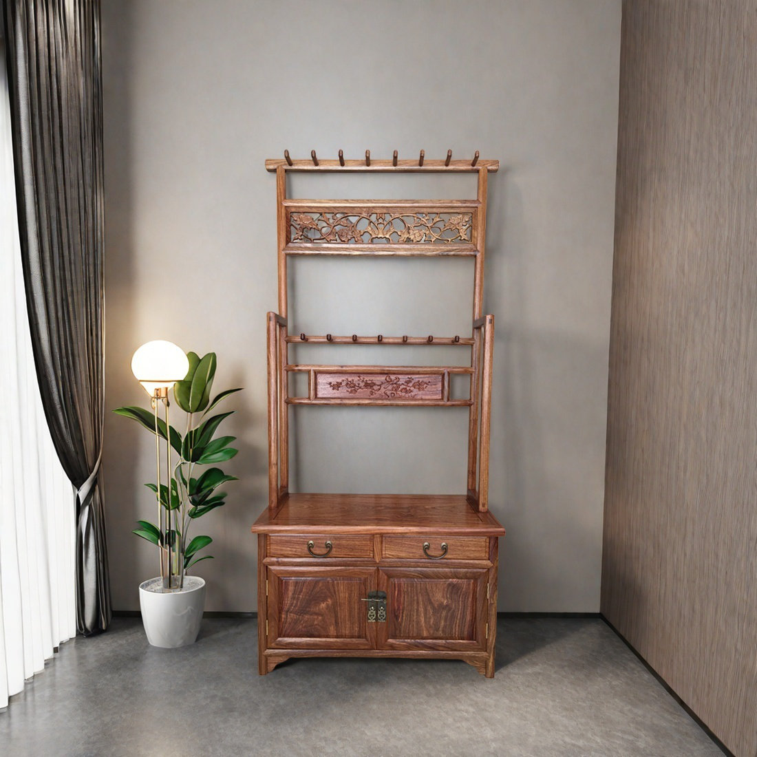 PPEDKS Sleek Coat Rack Dual Rods Drawers Large Storage | Wayfair