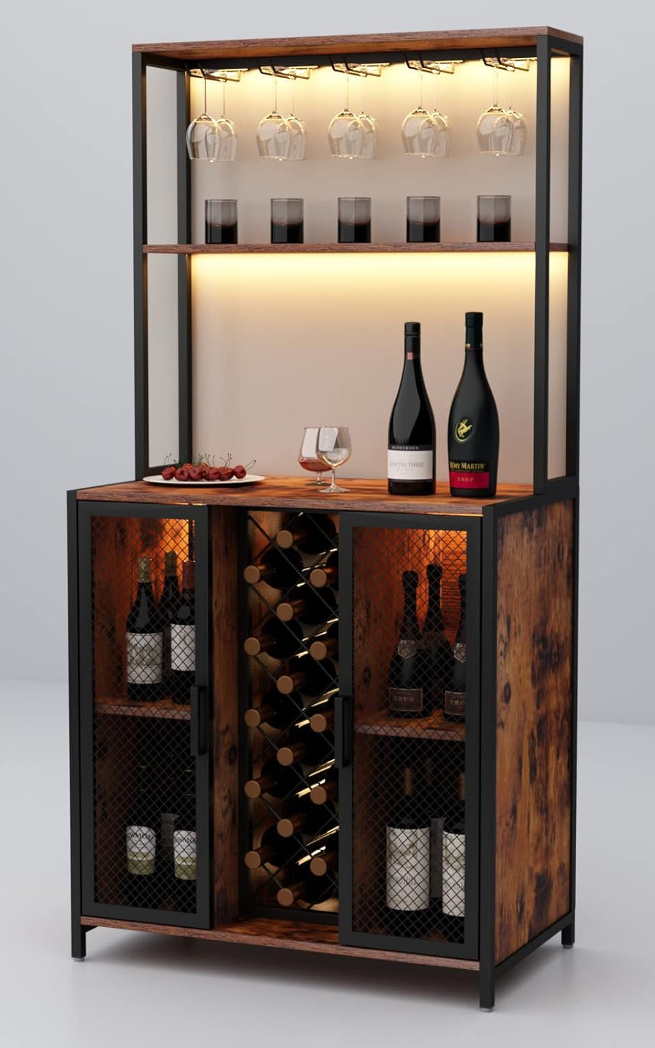 Wrought Studio™ Wine Bar Cabinet With LED Lights, 5-Tier Industrial ...