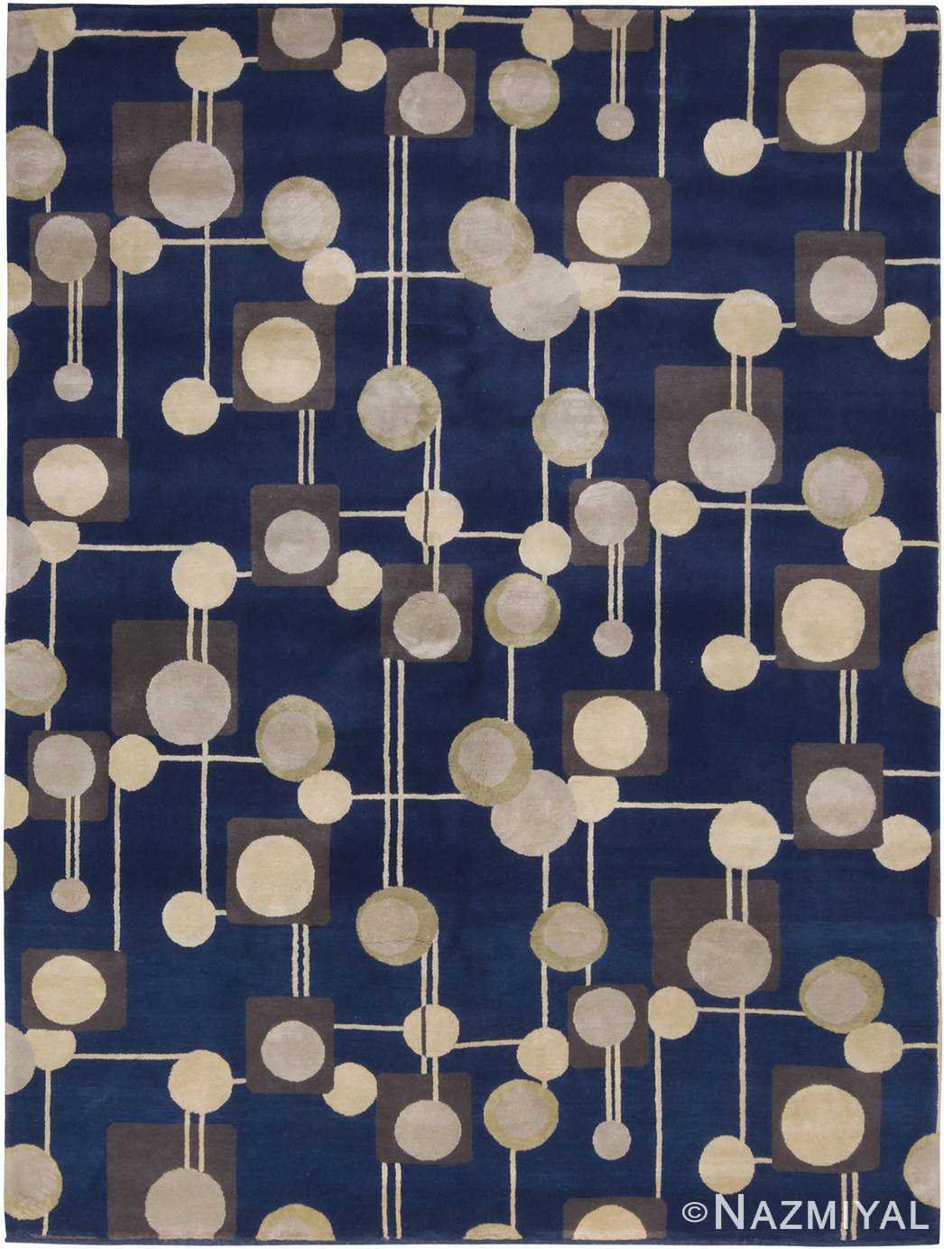 Nazmiyal Collection One-of-a-Kind Blue/Gray/Ivory Circle Mid Century ...