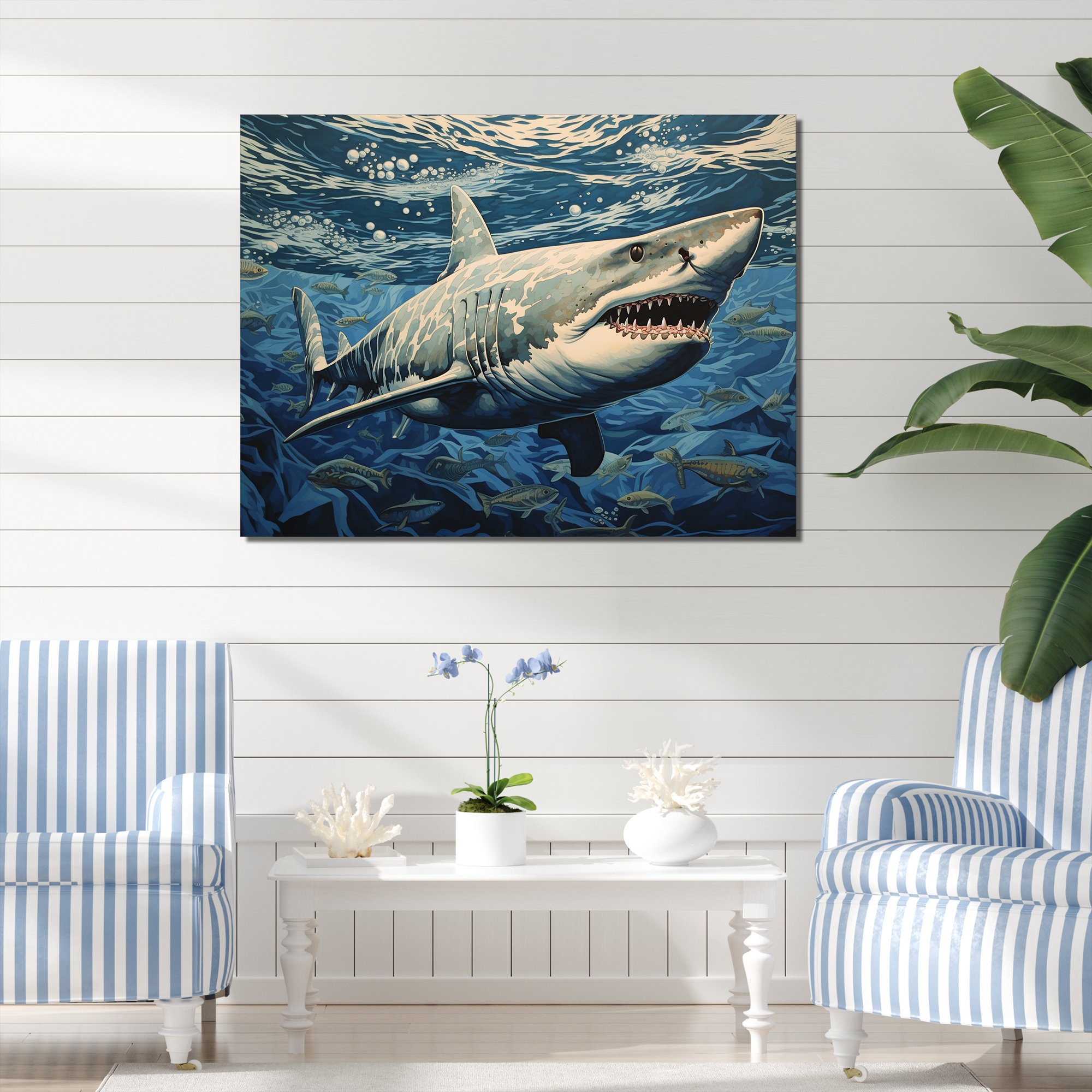 Design Art Shark Echo Painting On Canvas Print | Wayfair