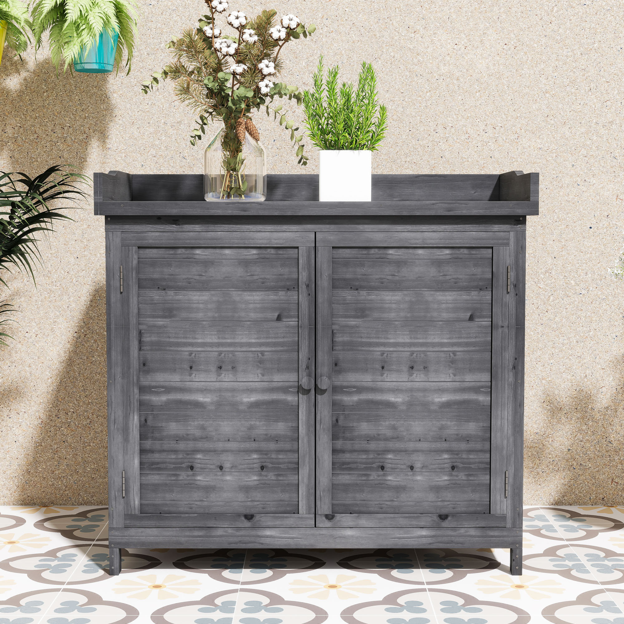 Arlmont & Co. Outdoor 39" Rustic Potting Bench Table with 2-Tier ...