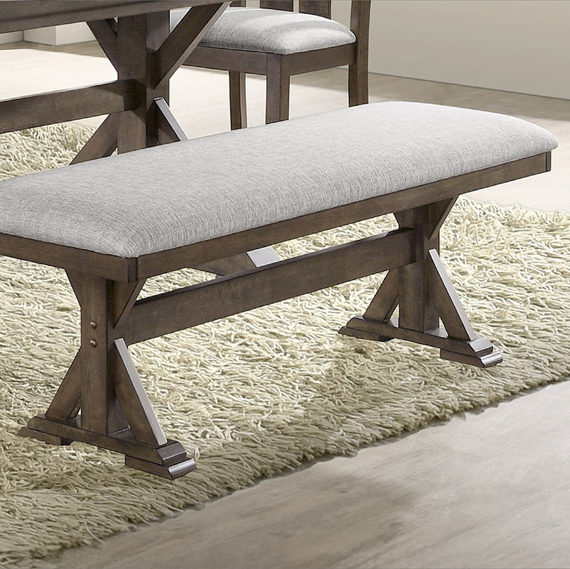 Gracie Oaks 1pc Rustic Upholstered Dining Bench Rich Wood Finish Wooden ...