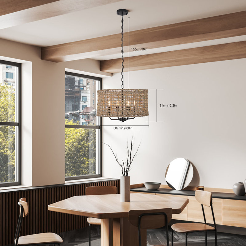 OUKANING 19.68" Hand Woven Bohemian Rattan Pendant Chandelier | Wayfair