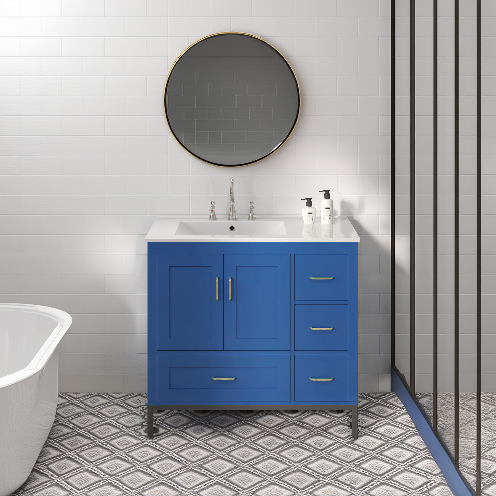 Lark Manor™ Calbert 36 Bathroom Vanity with Solid Wood+MDF Top | Wayfair