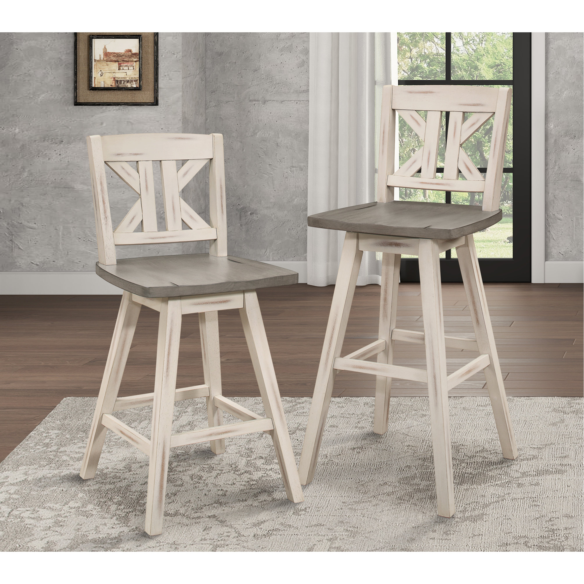 Everly Quinn Counter Height Chairs Set Of 2, 360-Degree Swivel Chair ...