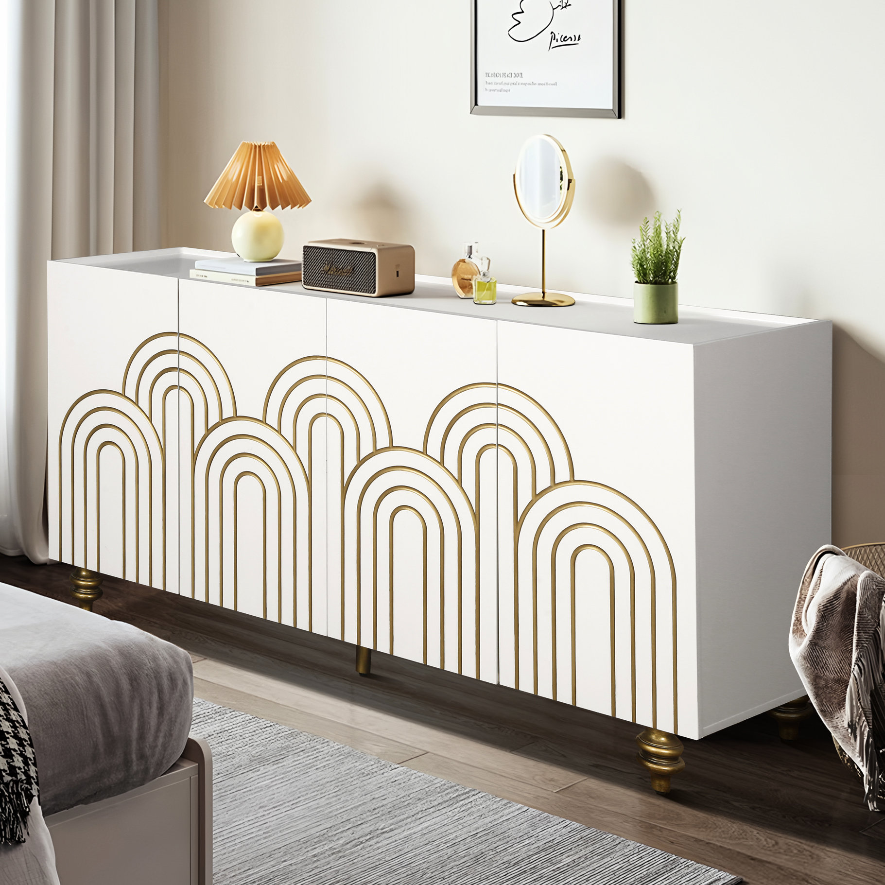 House of Hampton® Fluted 4-door Sideboard With Storage, Adjustable ...
