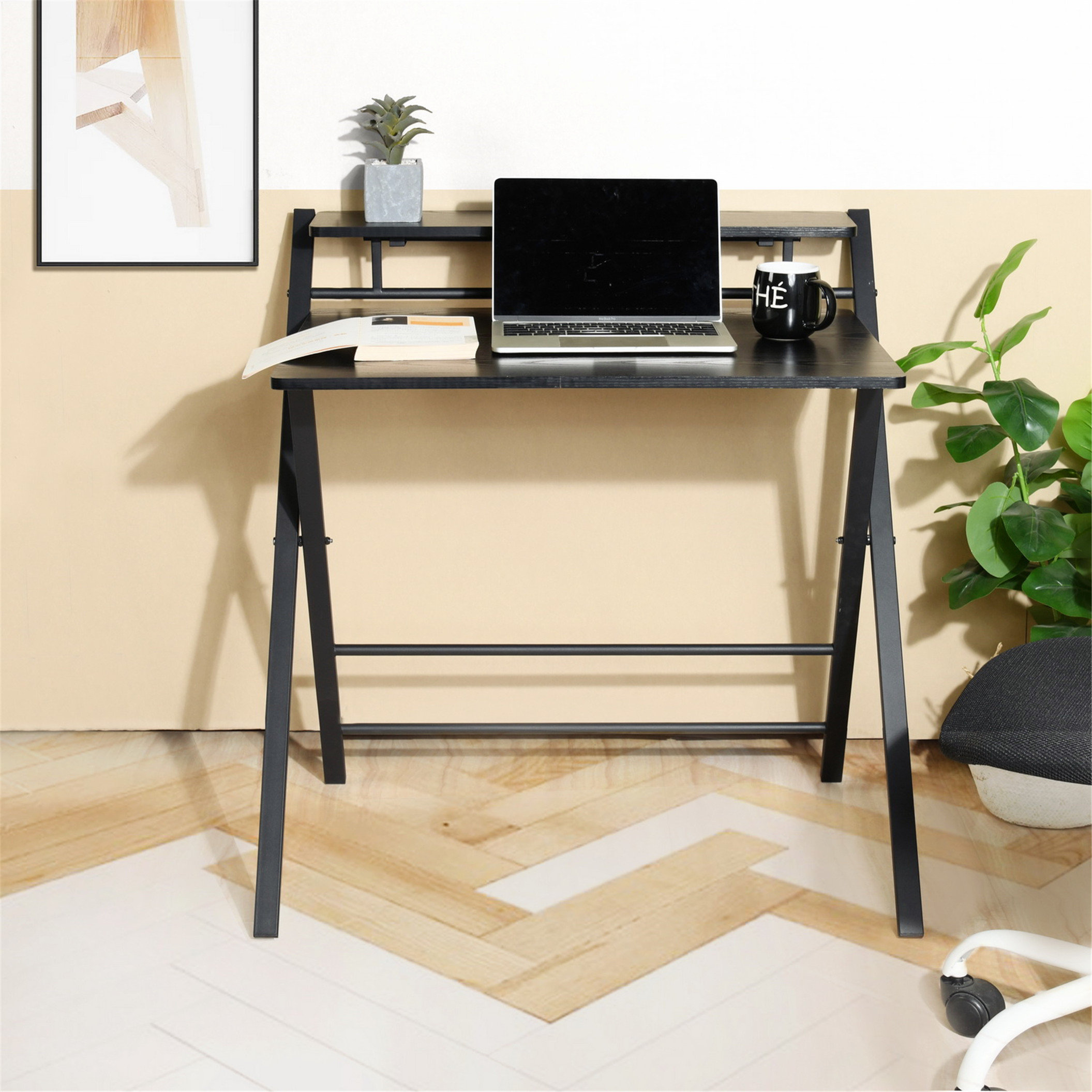 Creationstry Folding Desk, 2 Tier Foldable Writing Table ,Metal Frames ...
