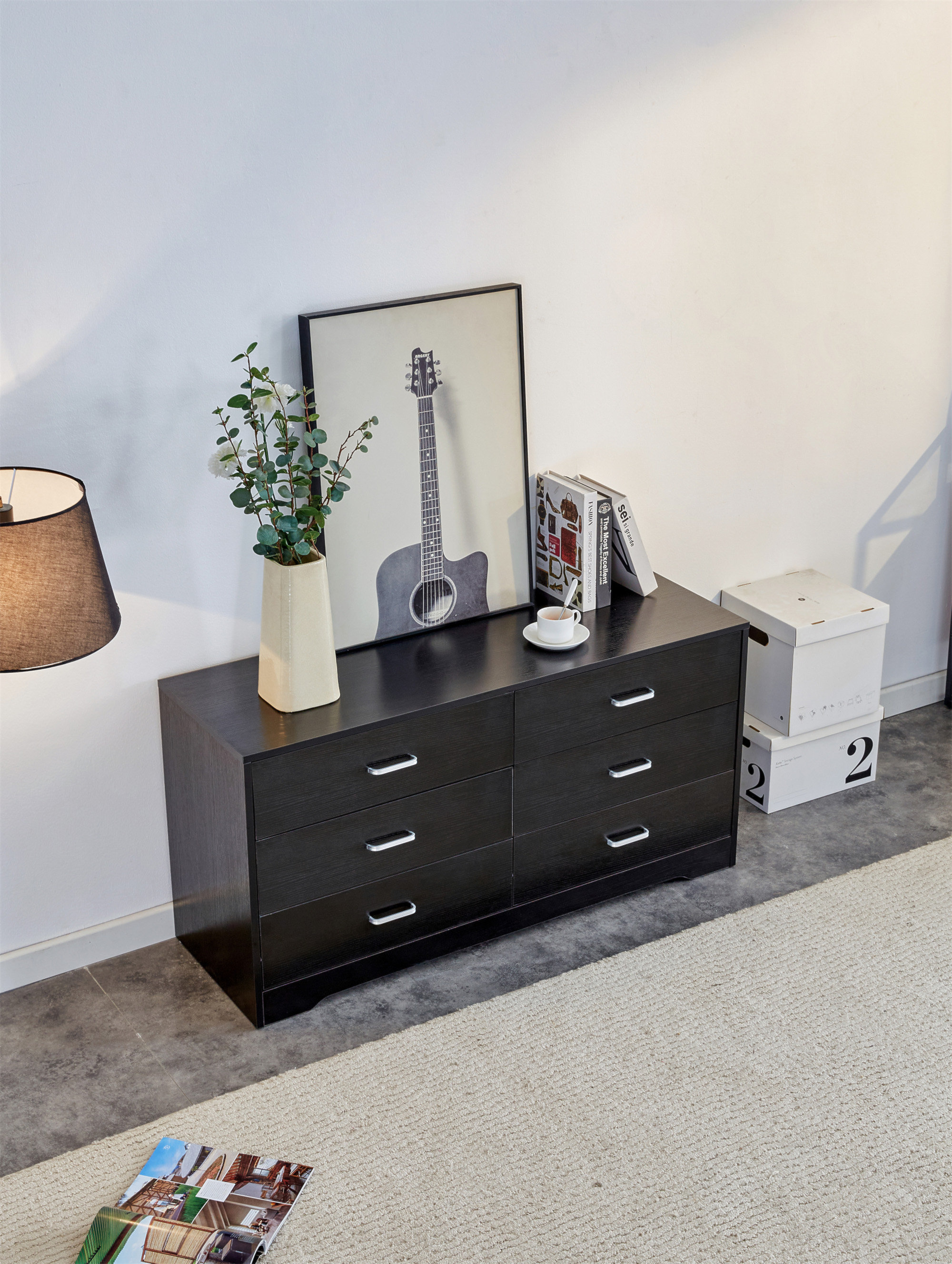 STYLISH WOOD MDF BOARDS, 6 Drawers Dresser, Black - Wayfair Canada