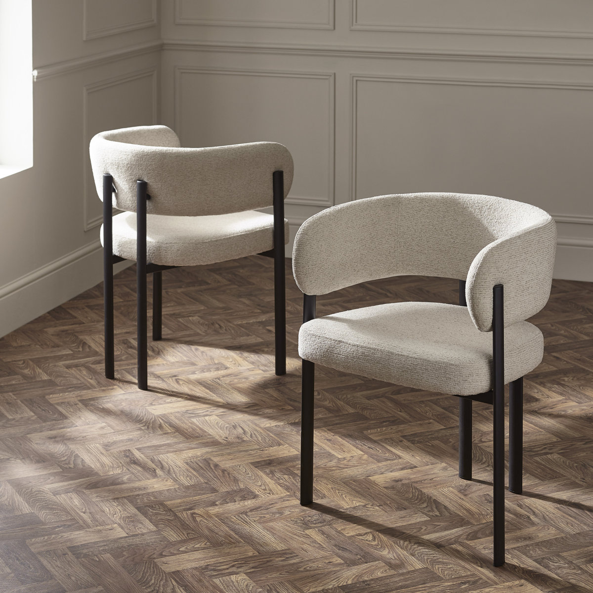 Ivy Bronx Dequaveon Set Of 2 Cream Chenille Upholstered Dining Chairs ...