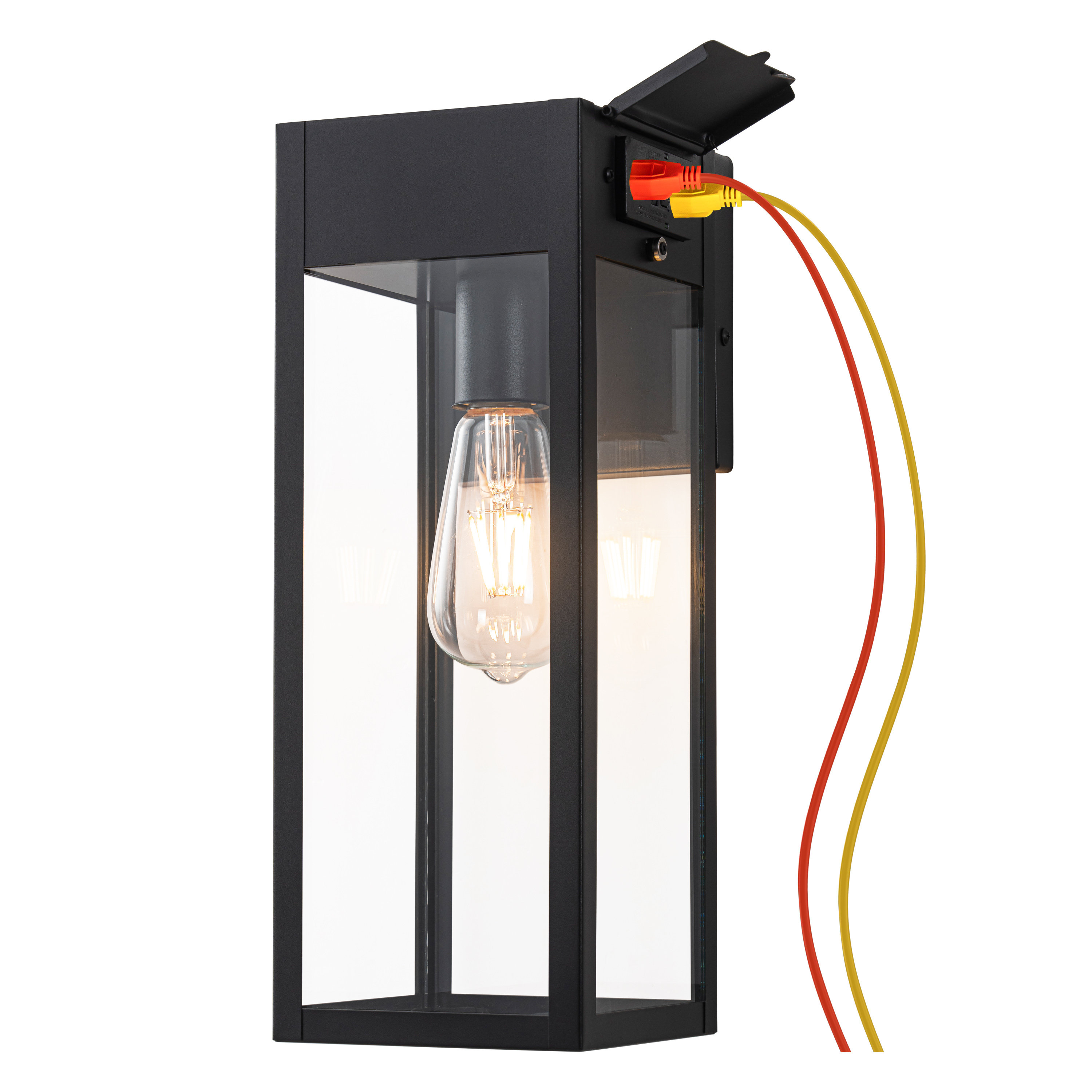 17 Stories Black Outdoor Wall Lantern Sconce With Gfci Outlet & Reviews ...