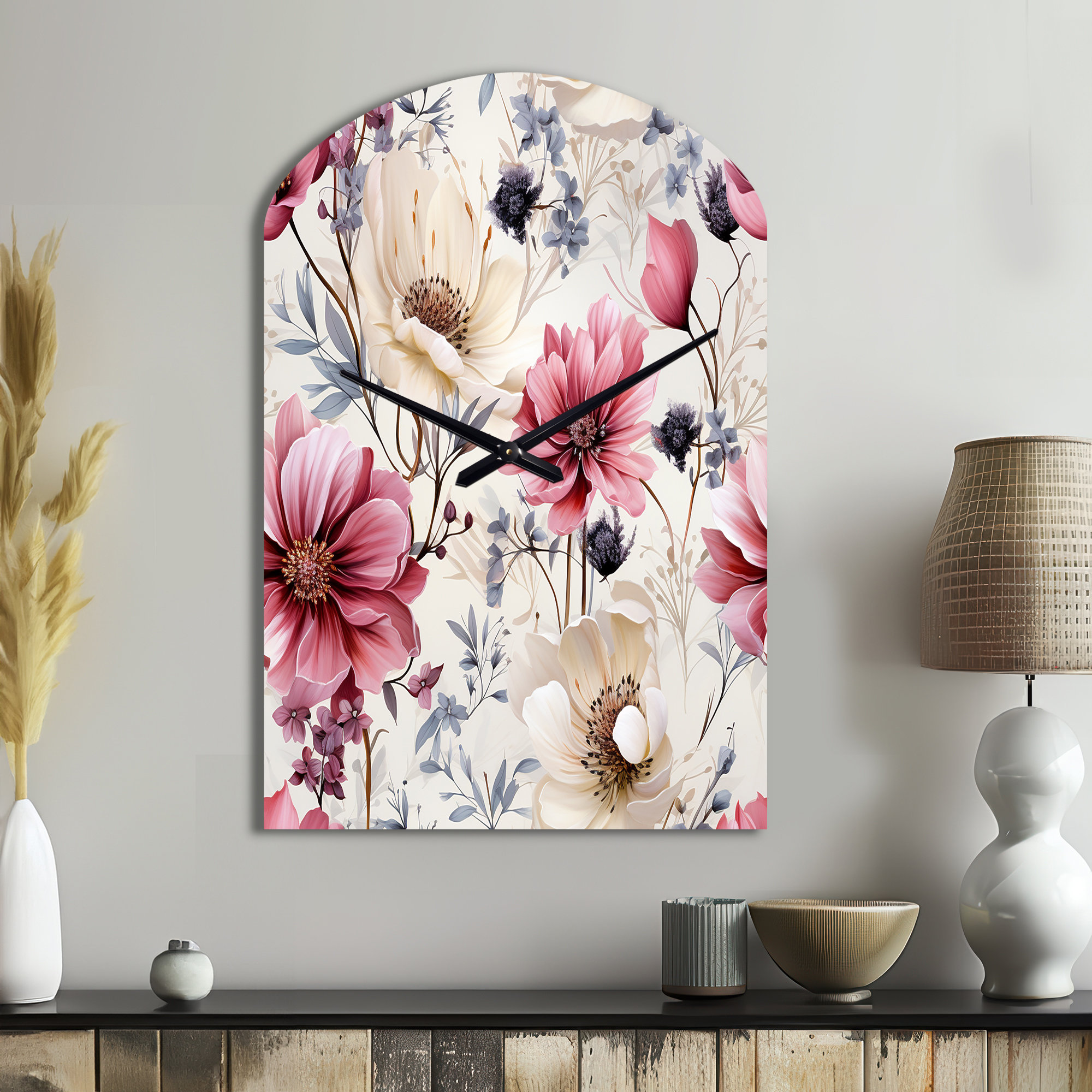 Design Art Pink And Beige Wildflower Paradise - Floral Asymmetrical ...