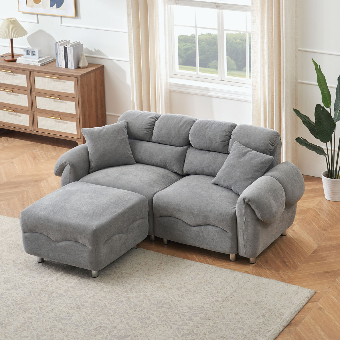 Mercer41 Velvet 3-Seat Sofa with Ottoman | Wayfair