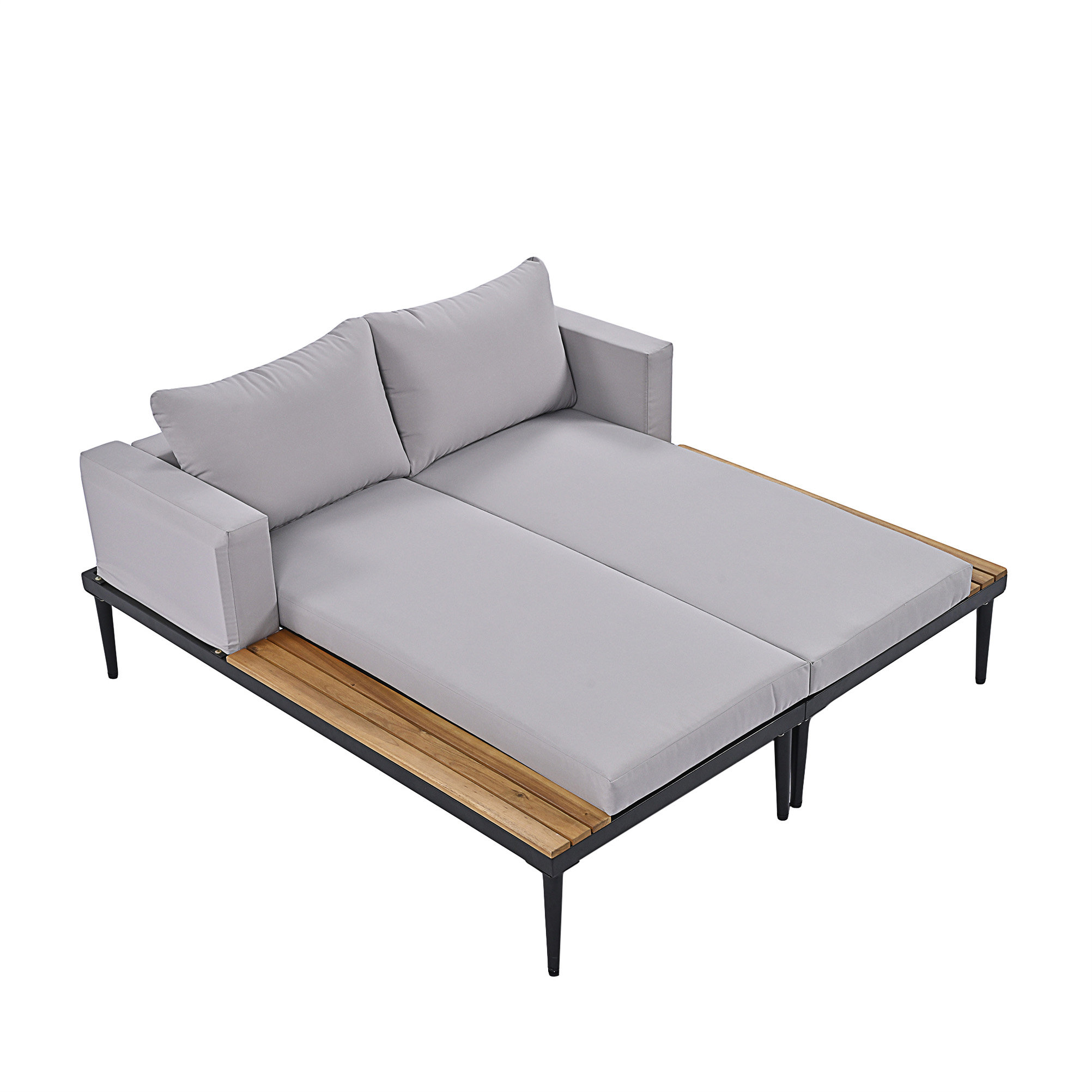 Latitude Run® Modern Patio Metal Daybed with Wood Topped Side Spaces ...