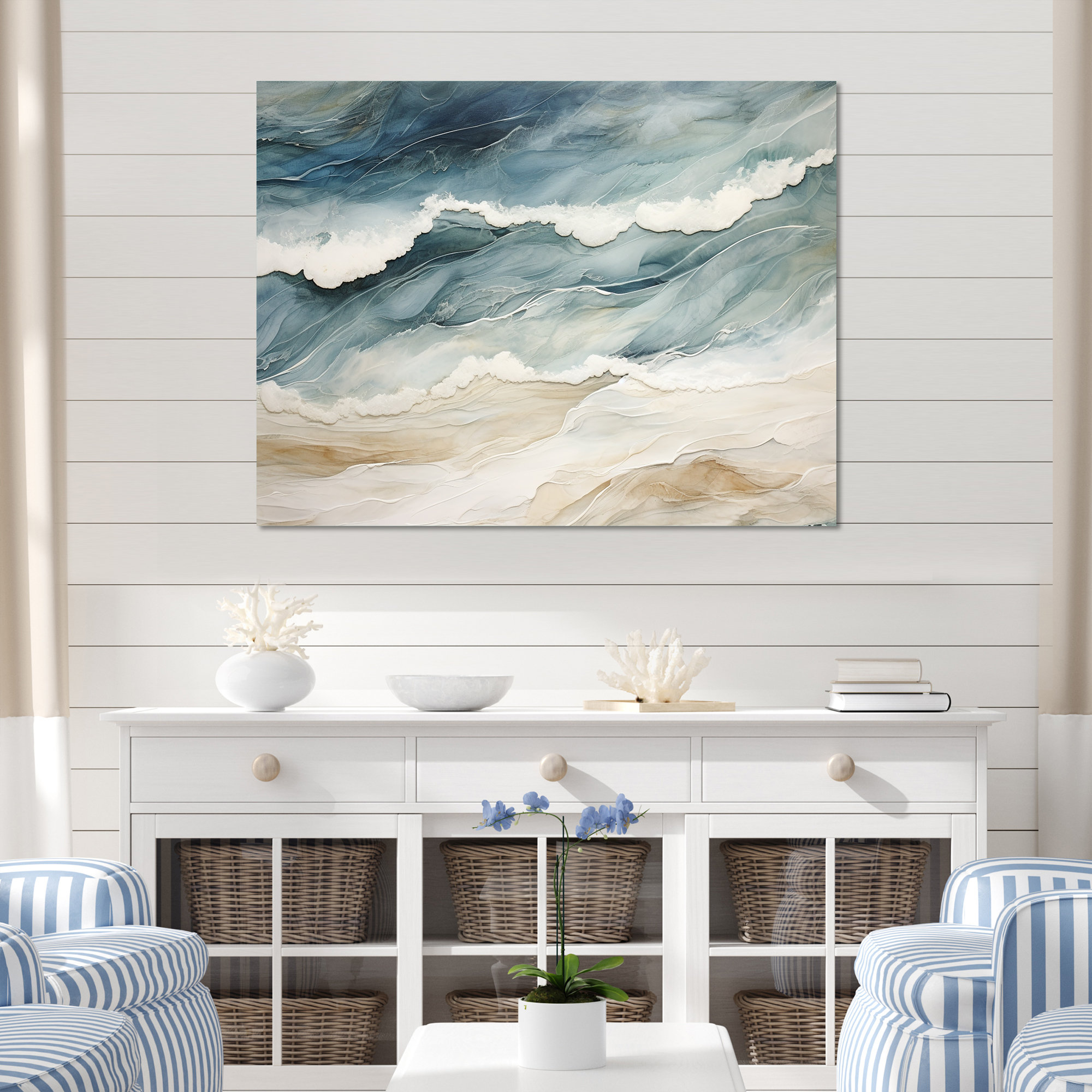 Wrought Studio™ Modern Blue And Beige Sand Aerial View III - Coastal ...