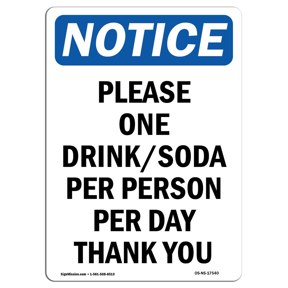 SignMission Please One Drinksoda Per Person Sign | Wayfair
