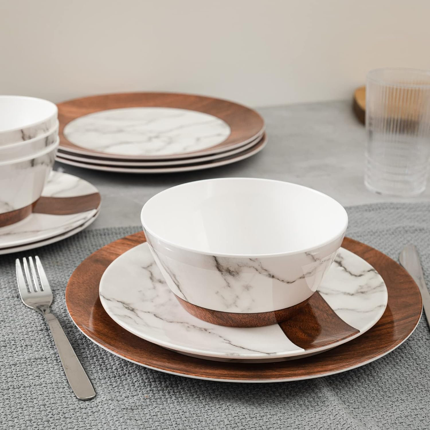 Orren Ellis Marble 12Pcs Lightweight Dinnerware Sets Rustic Modern ...