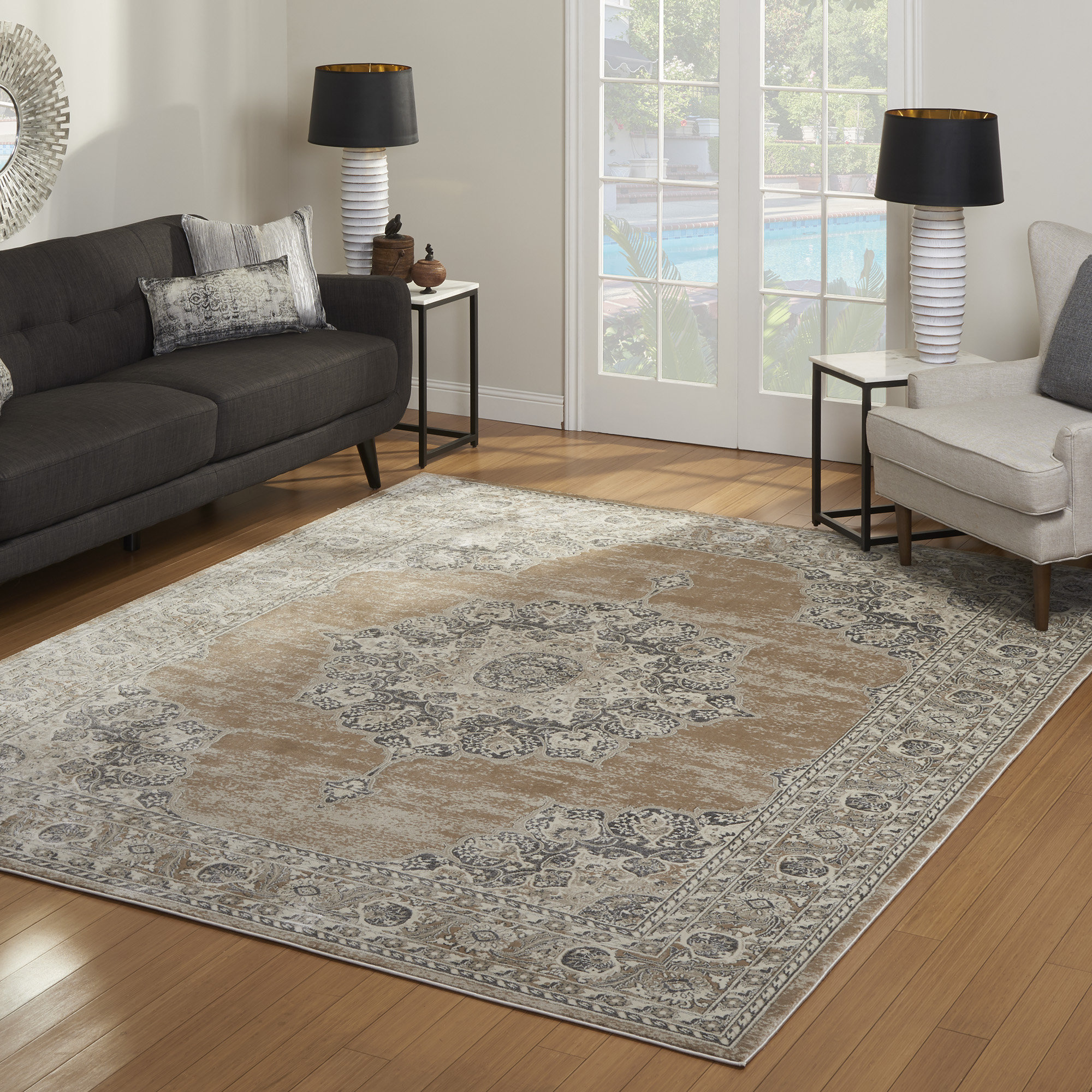 Gertmenian Beryl Grier Traditional Glam Oriental Beige/Gray Medallion ...