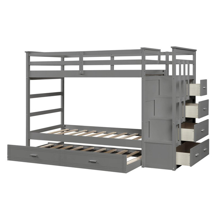 Harriet Bee Arowyn Kids Twin Over Twin Bunk Bed with Trundle with ...