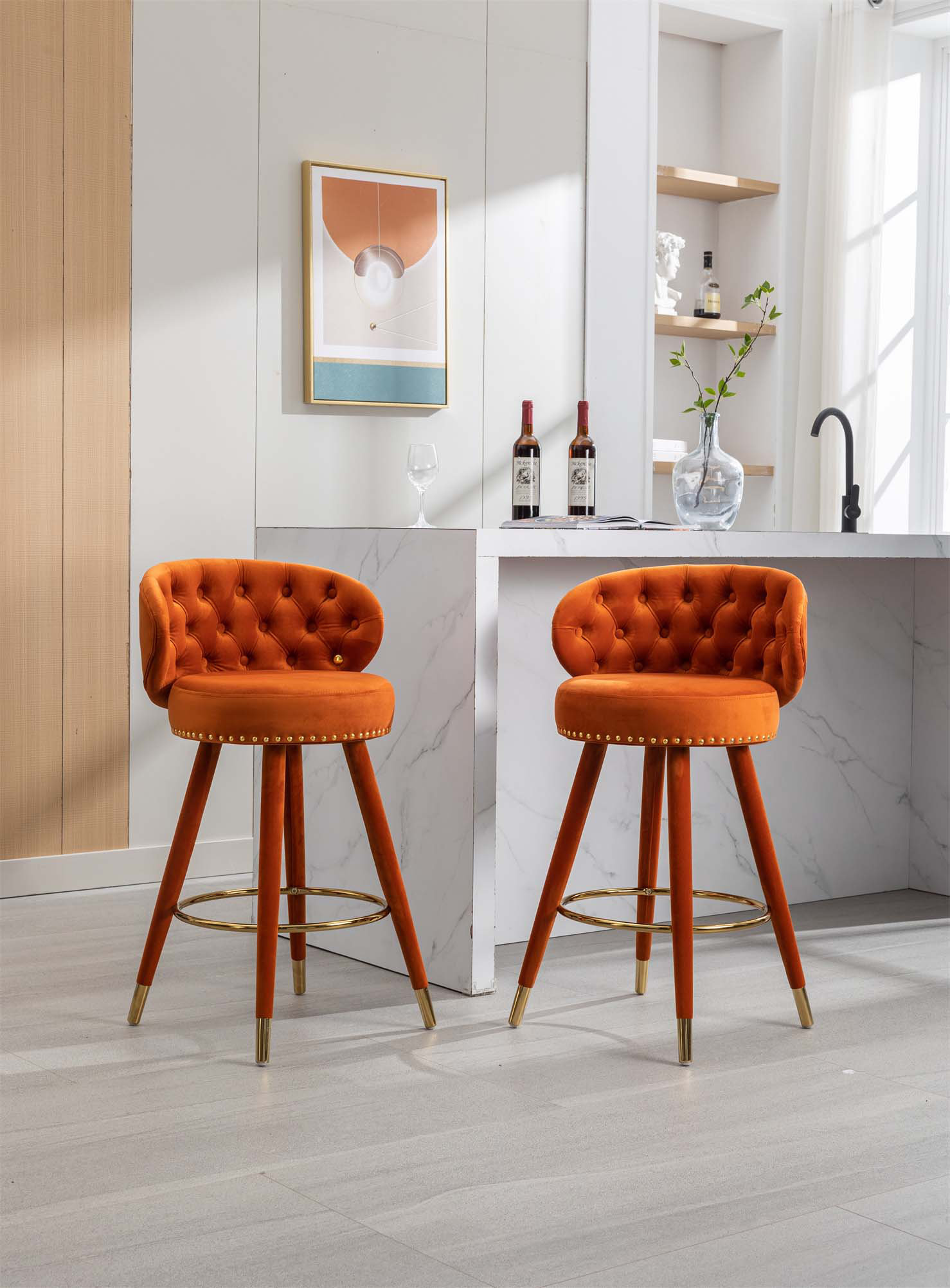 Mercer41 Haala Counter Height Bar Stools For Kitchen Counter Solid Wood ...
