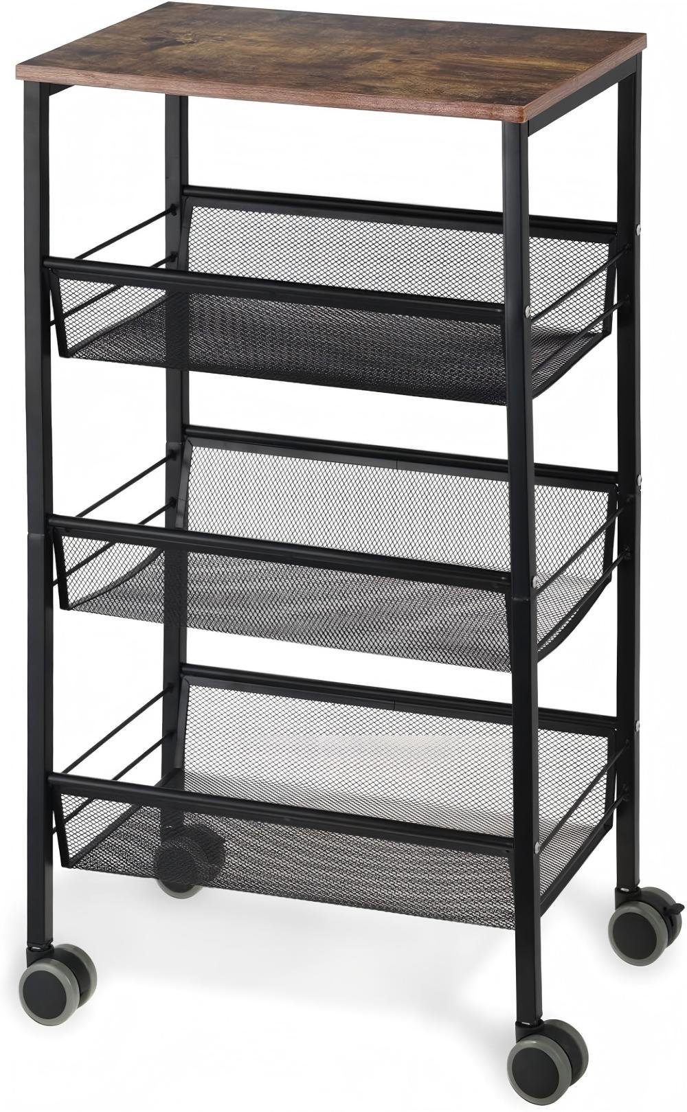 Anadea Rustic Kitchen Storage Cart, 4 Tier Kitchen Cart On Wheels, Metal Mesh Storage Pantry ...