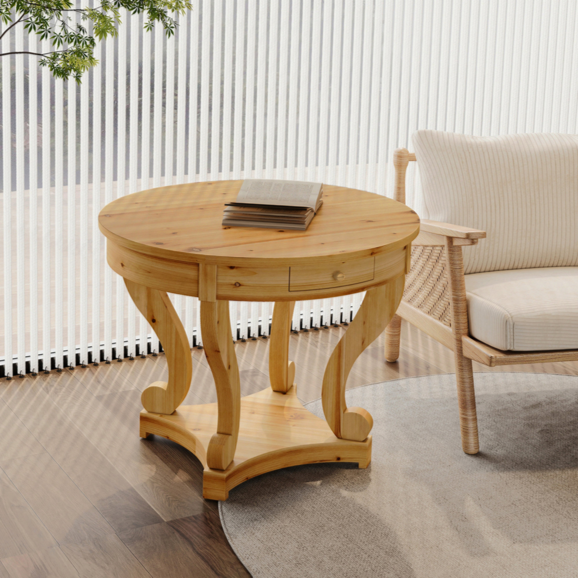 George Oliver Curved Legs Farmhouse Style Small Size Round Dining Table ...