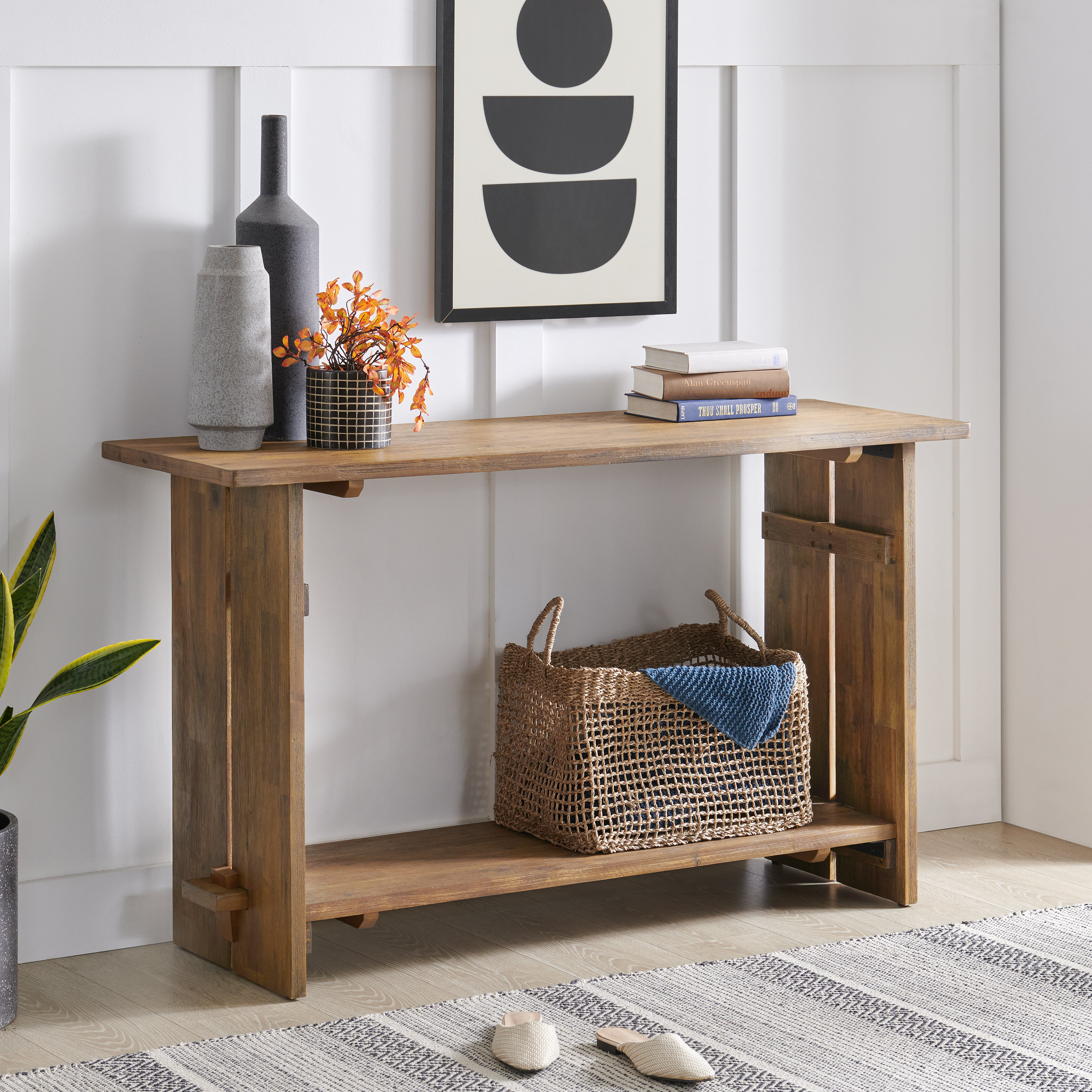 Alaterre Bethel Acacia Wood Console Table, 52 in. W Entryway Table with ...