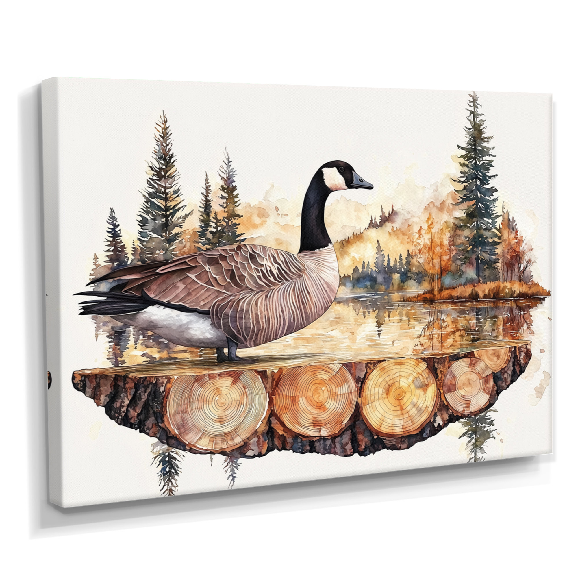 Millwood Pines Canadian Goose In Wooden Lake Landscape II - Goose Wall ...