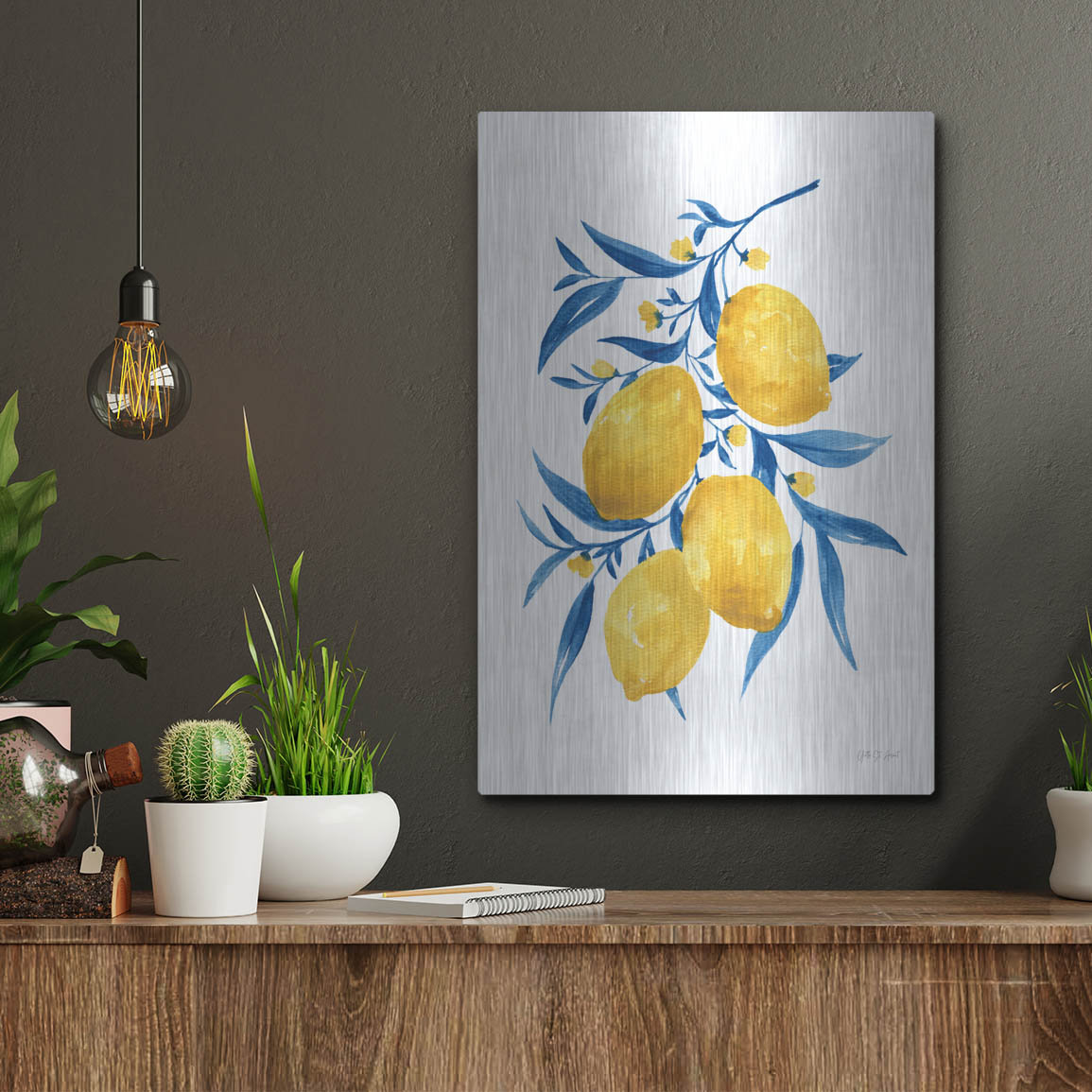 Luxe Metal Art 'Blue Leaf Lemons 1' by Yvette St. Amant Metal Wall Art ...