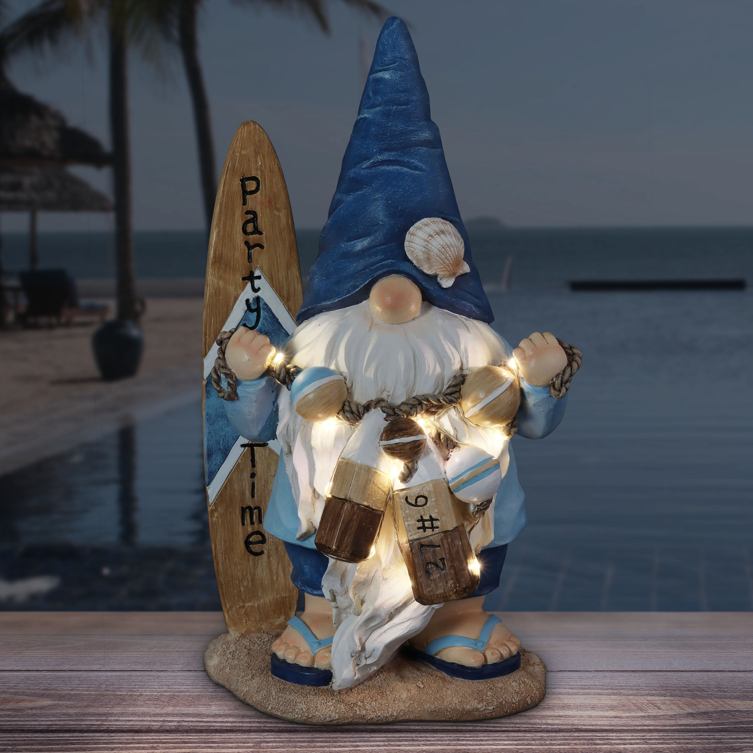 Exhart Solar Surfer Beach Hand Painted Garden Gnome Statue with Party ...