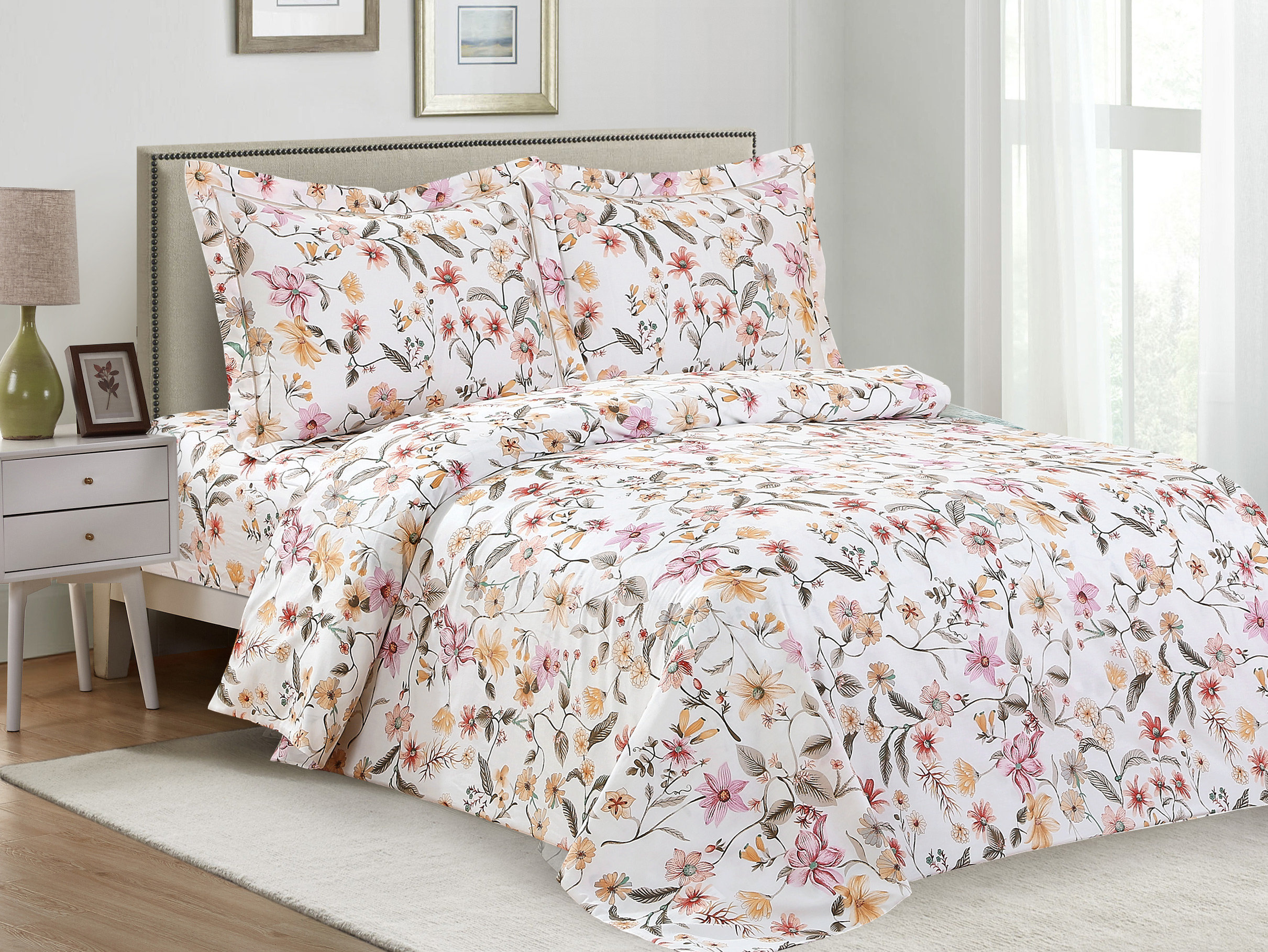 Violet Linen Cream/Red Standard Cotton 6 Piece Duvet Cover Set | Wayfair