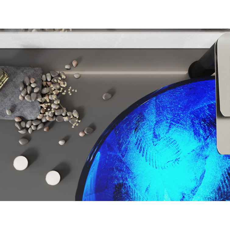 ANZZI 16.5'' Stellar Blue Glass Circular Vessel Bathroom Sink | Wayfair