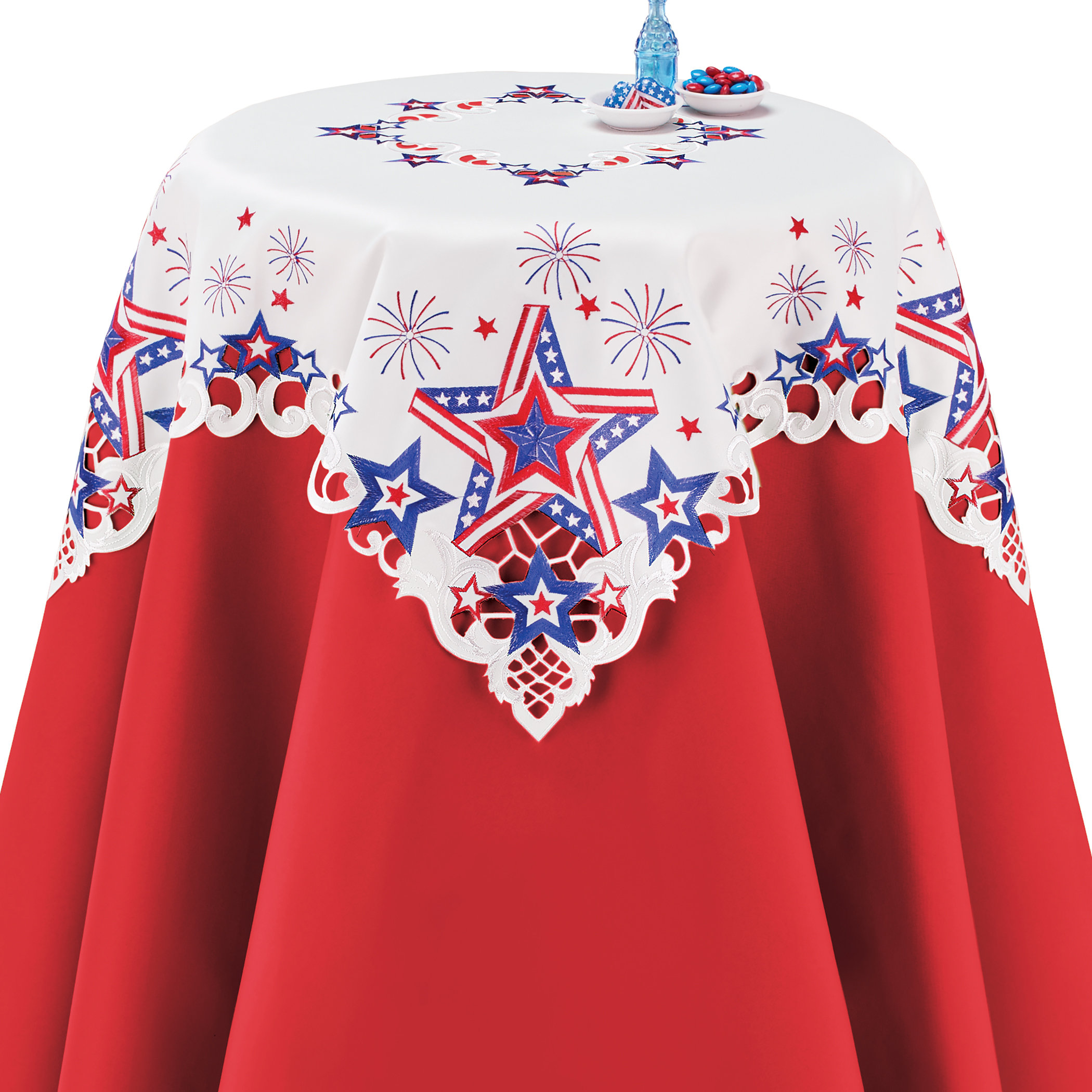 The Holiday Aisle® Embroidered Starburst Patriotic Table Linens | Wayfair