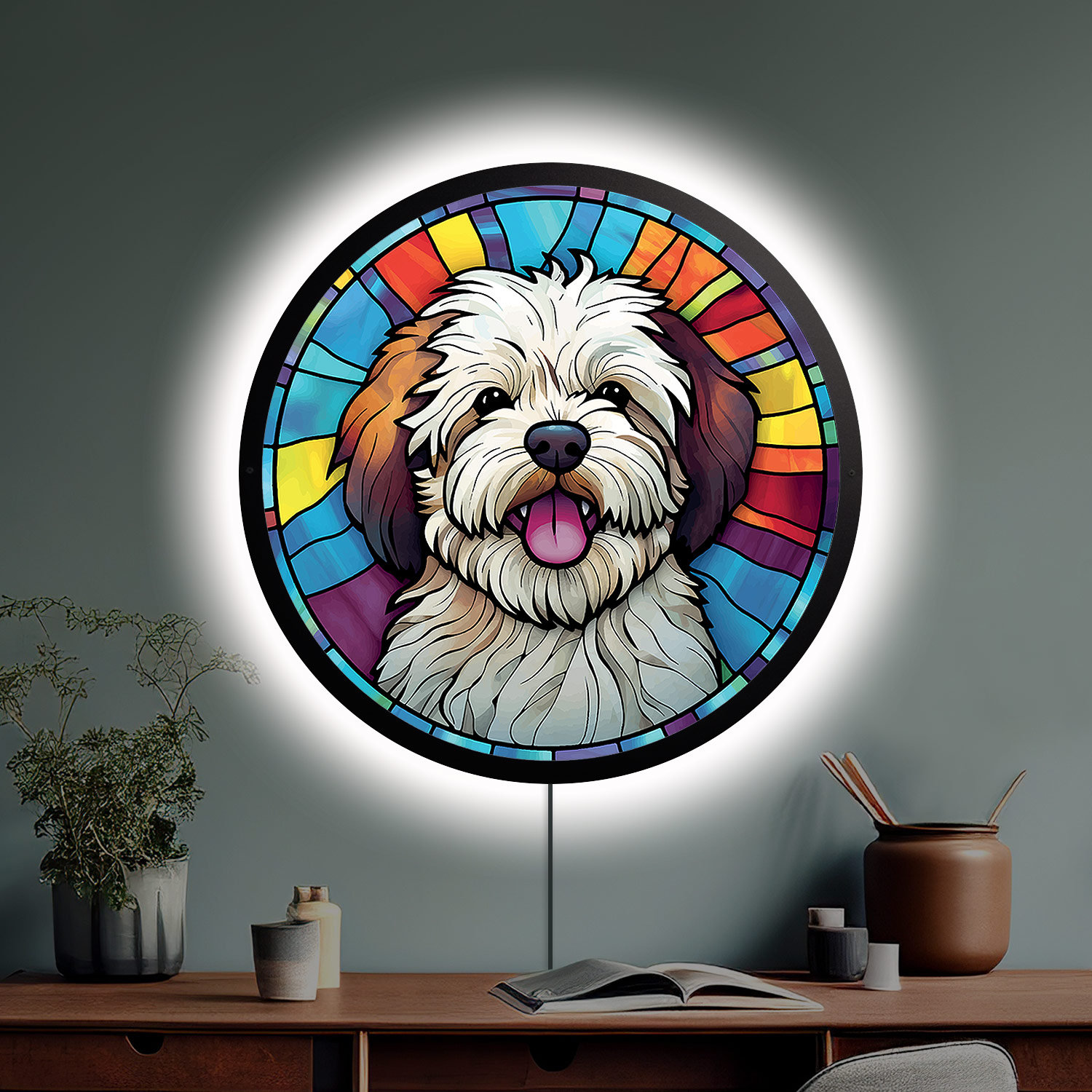 Red Barrel Studio Cockapoo Stained Glass Look Custom Neon Sign | Neon ...