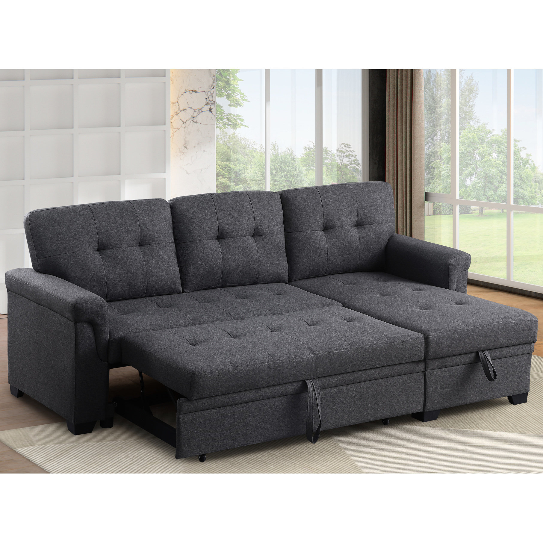 Latitude Run® Modern 3 - Seat L Shaped Lounge, Dark Gray Linen, Foam ...