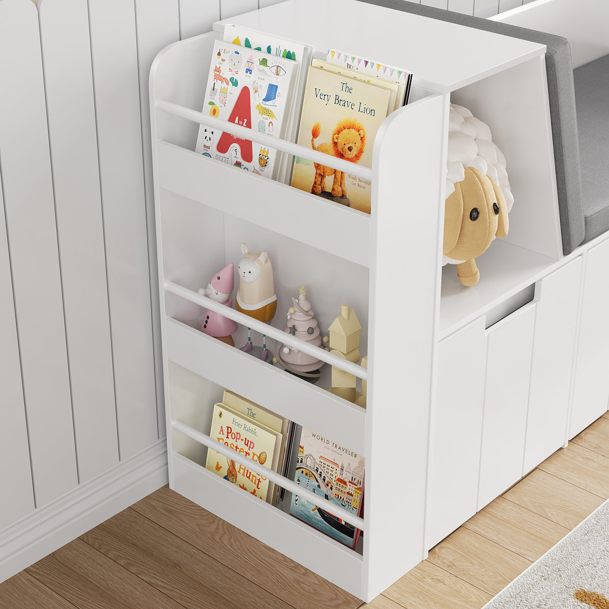 Ebern Designs Ducote 61.5''W Kids Storage Bookcase with Soft Cushion ...