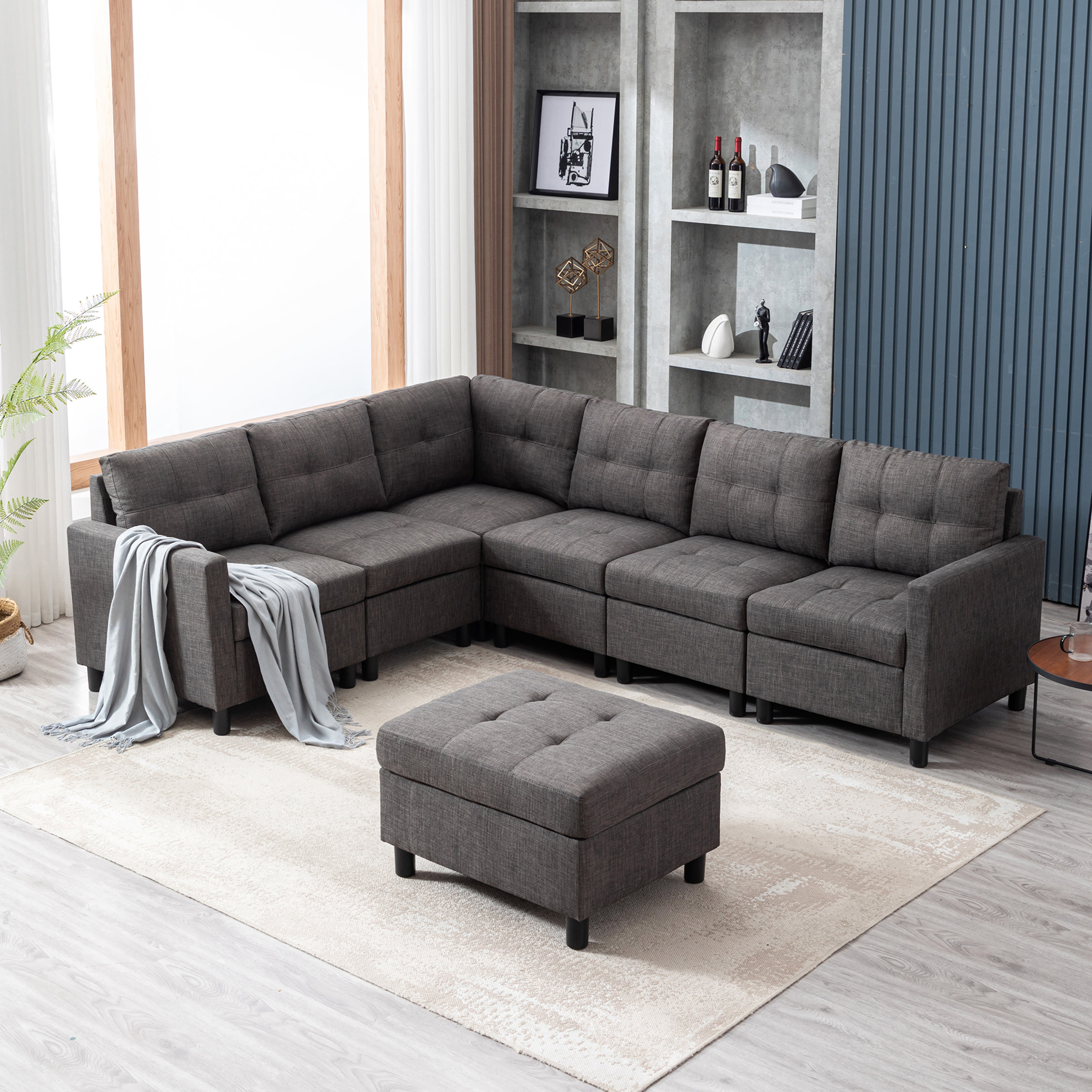 Ebern Designs 103'' Wide Reversible Modular Sofa & Chaise with Ottoman ...