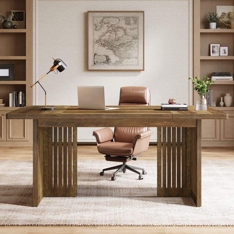Millwood Pines 63-Inch Executive Office Desk, Mid-Century Modern ...