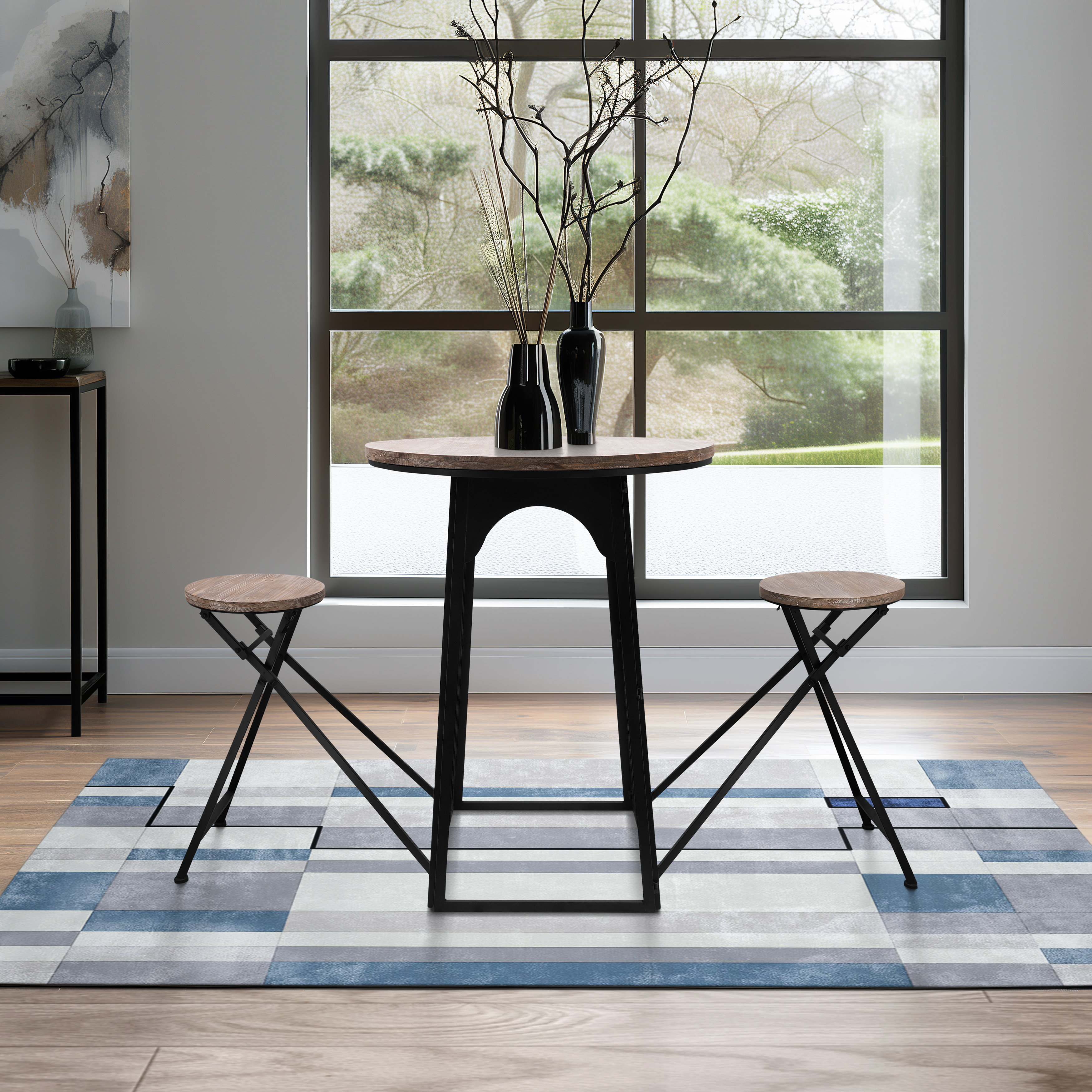 17 Stories 41" Brown Metal & Wood Table Set with Attached Folding ...