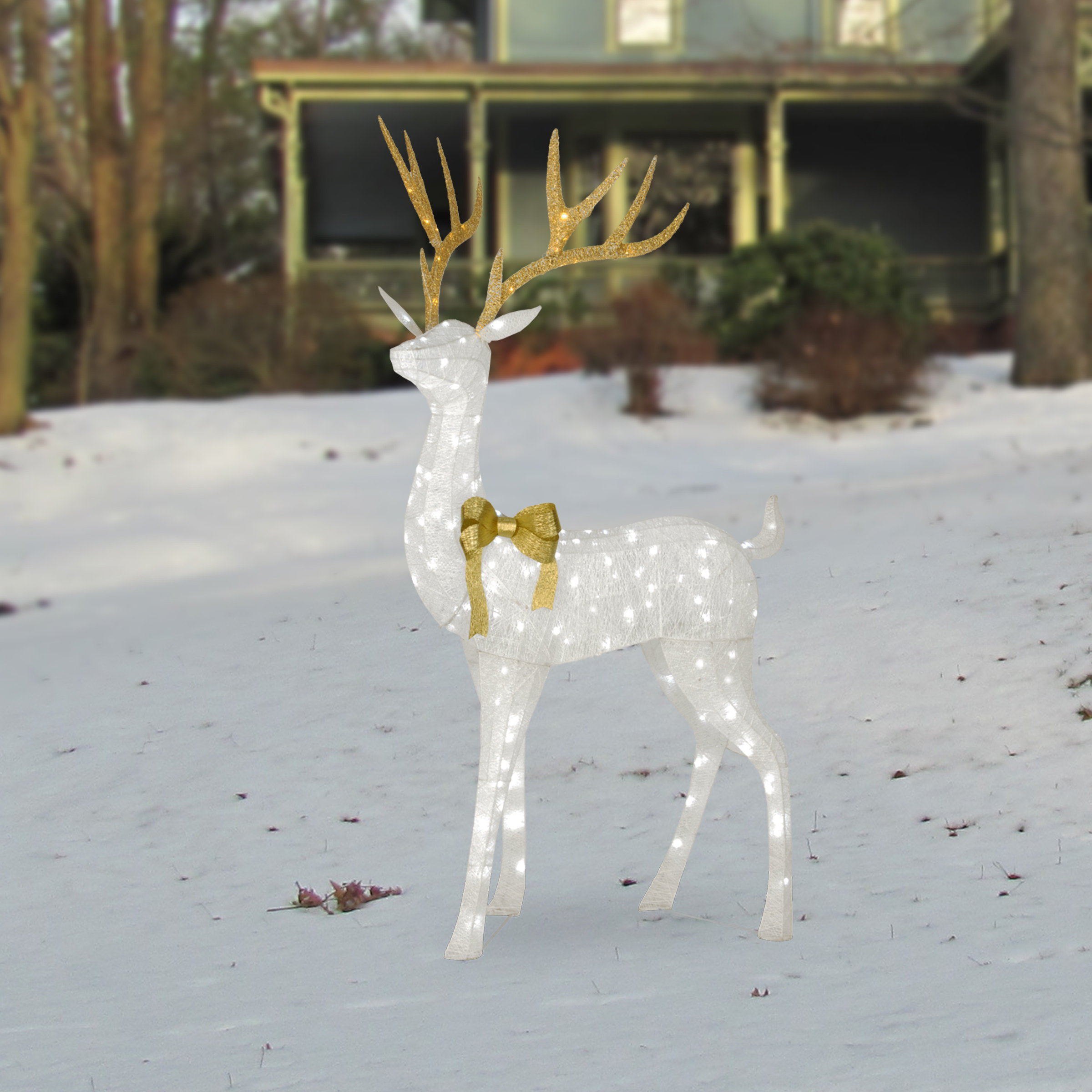 The Holiday Aisle® 86 in. Pre-lit Crystal White Standing Buck & Reviews ...