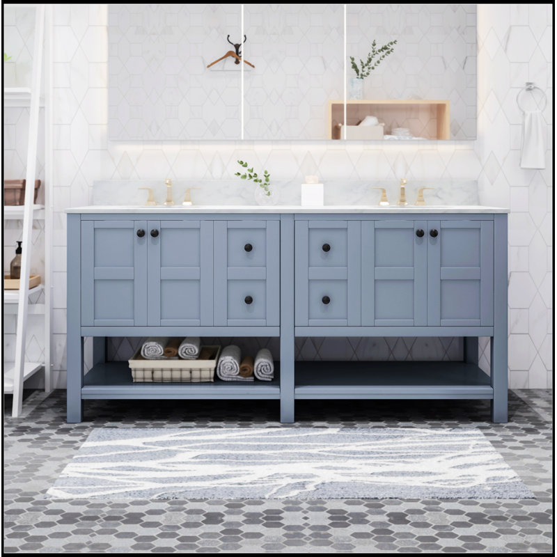 Orren Ellis Raysean Marble Freestanding Bathroom Cabinet | Wayfair
