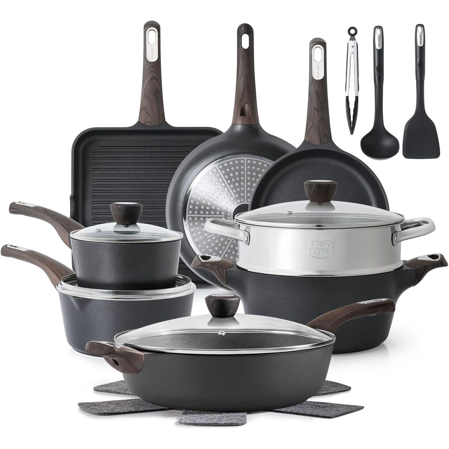 BN-LINKKL Pots And Pans Set Nonstick, 20 Pcs Induction Cookware Sets ...
