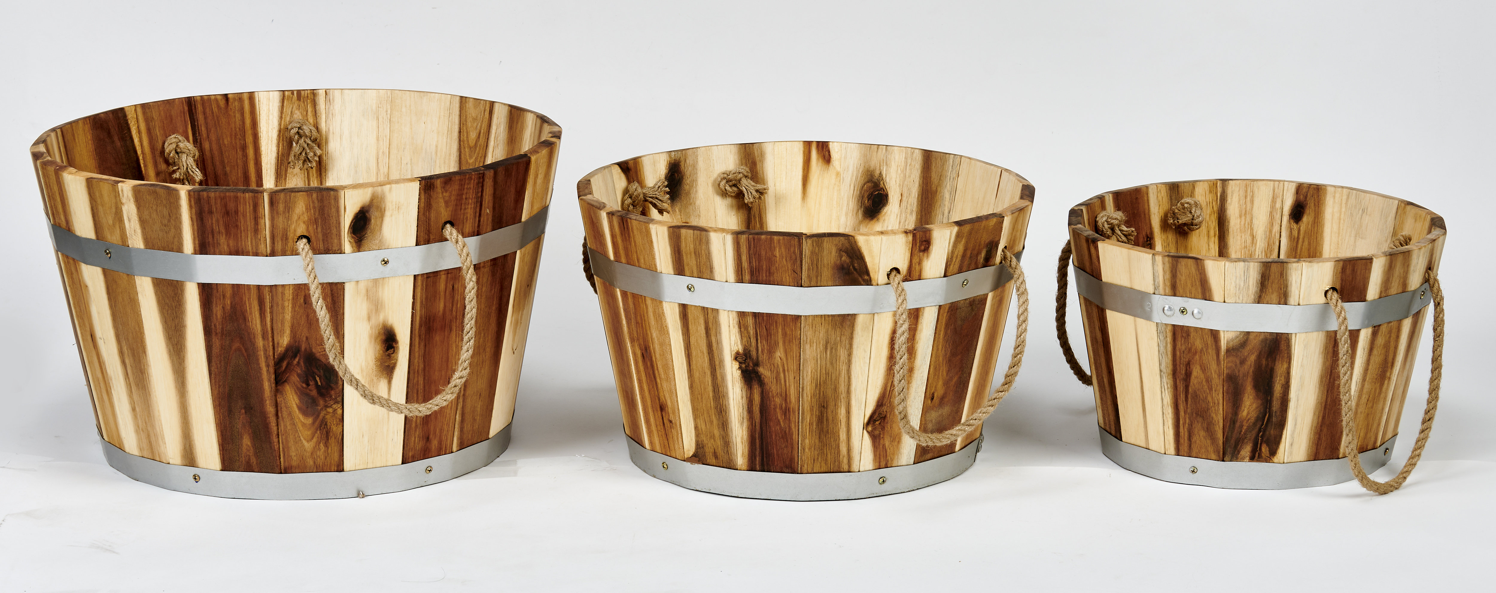 Gracie Oaks Rhooms Nested 3-Piece Wood Barrel Planter Set - Wayfair Canada