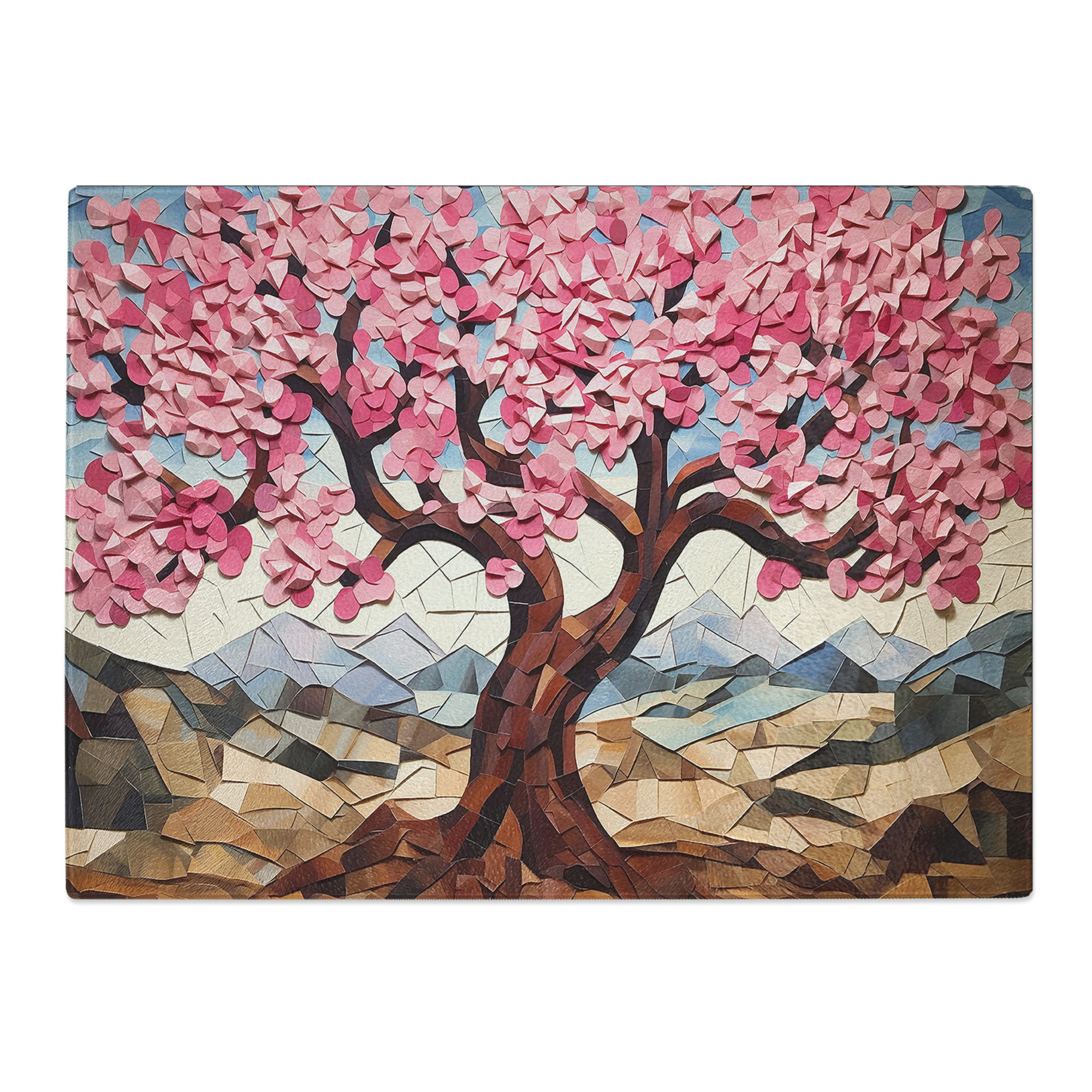 17 Stories Cherry Blossom Tree Cubism No.2 Glass Chopping Board ...
