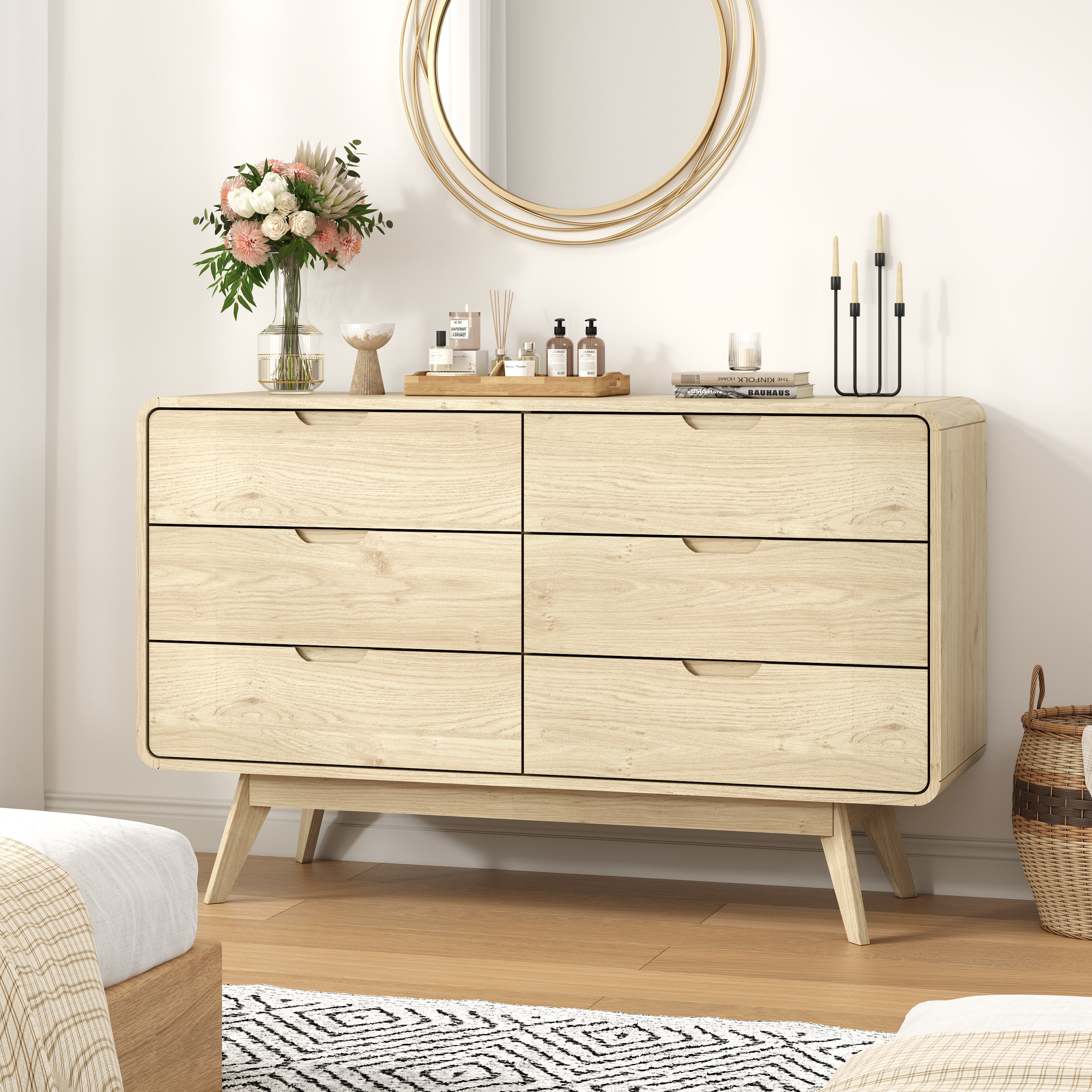 George Oliver 6-Drawer Dresser 47.2"W Double Dresser With Rounded Edges ...