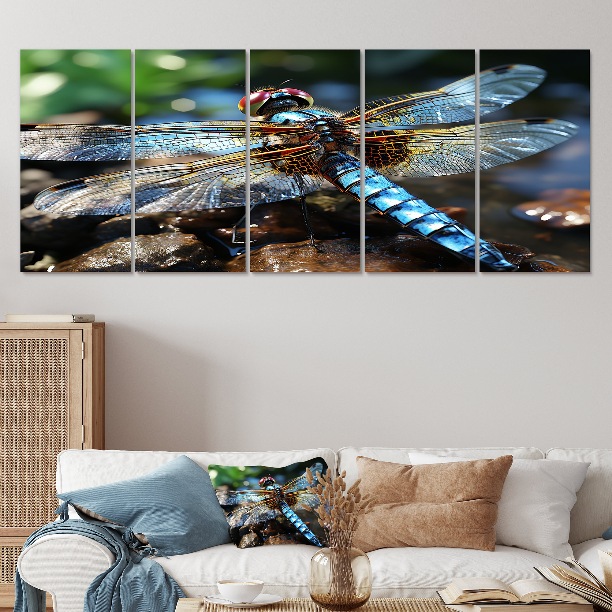 Gracie Oaks Blue Fluttering Dragonfly I - Dragonfly 5 Piece Wall Art ...