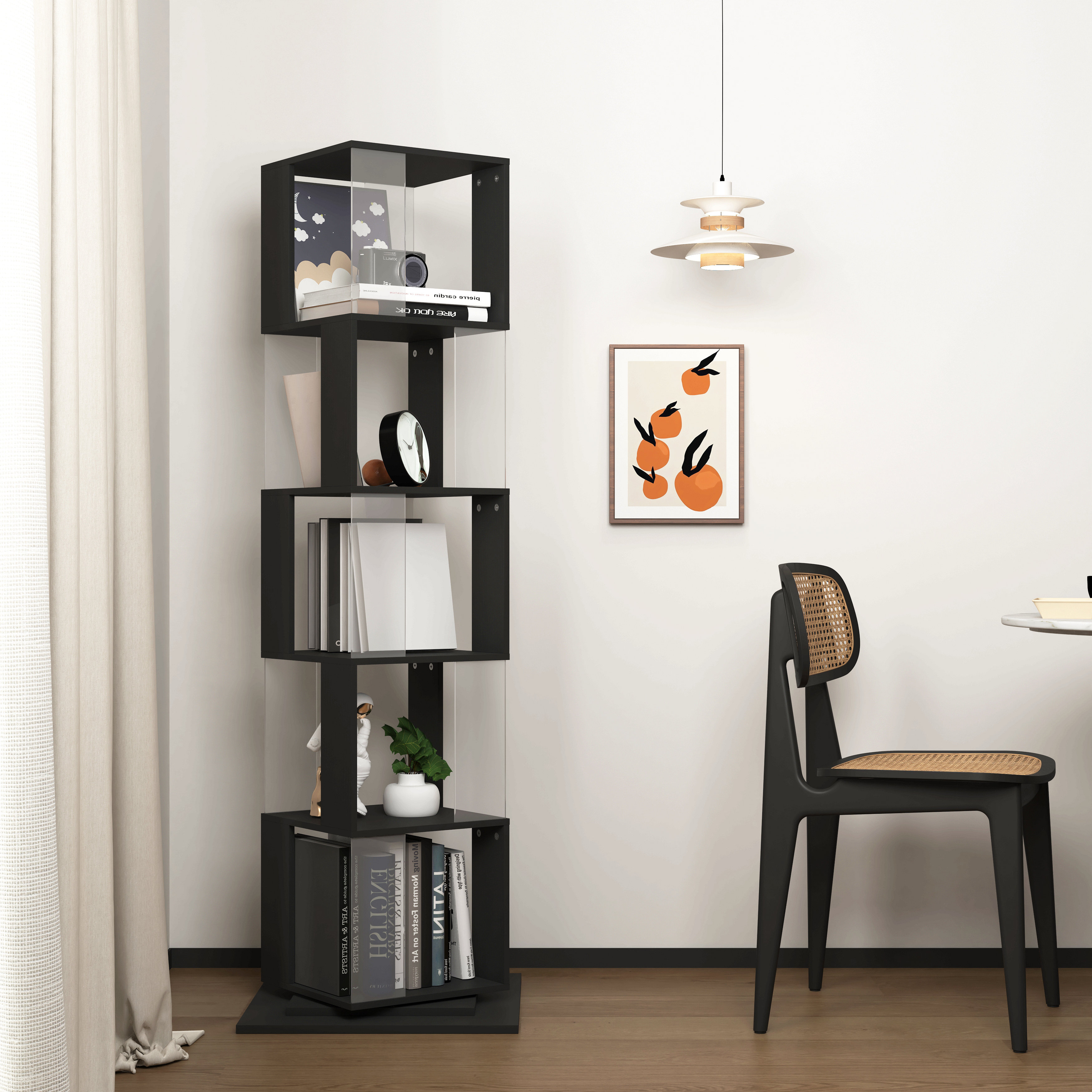 Winston Porter Rotating Bookshelf, Floor Rack Simple Bookcase With ...