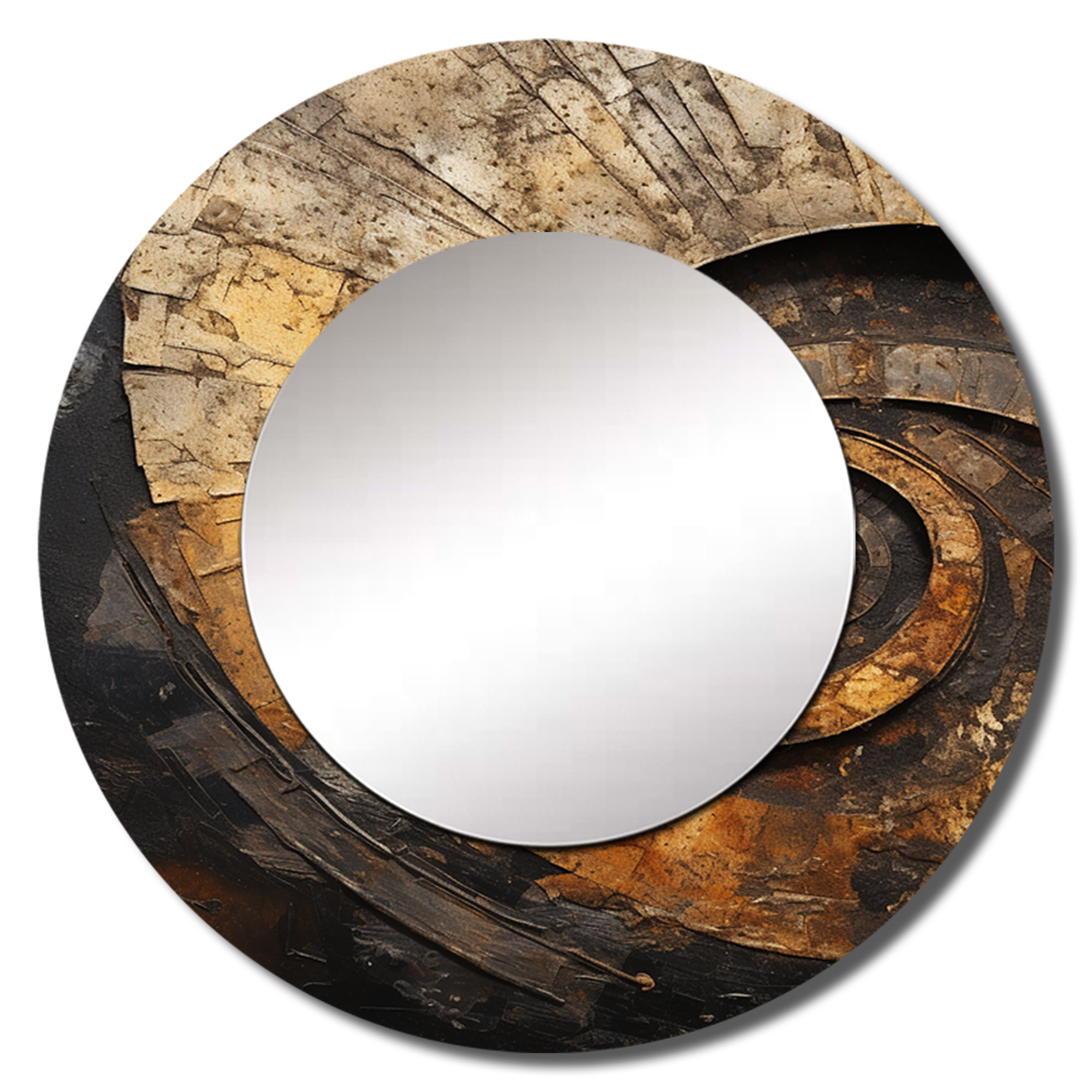 Design Art Gold Black Timeless Turn I - Abstract Spirals Round Mirror ...