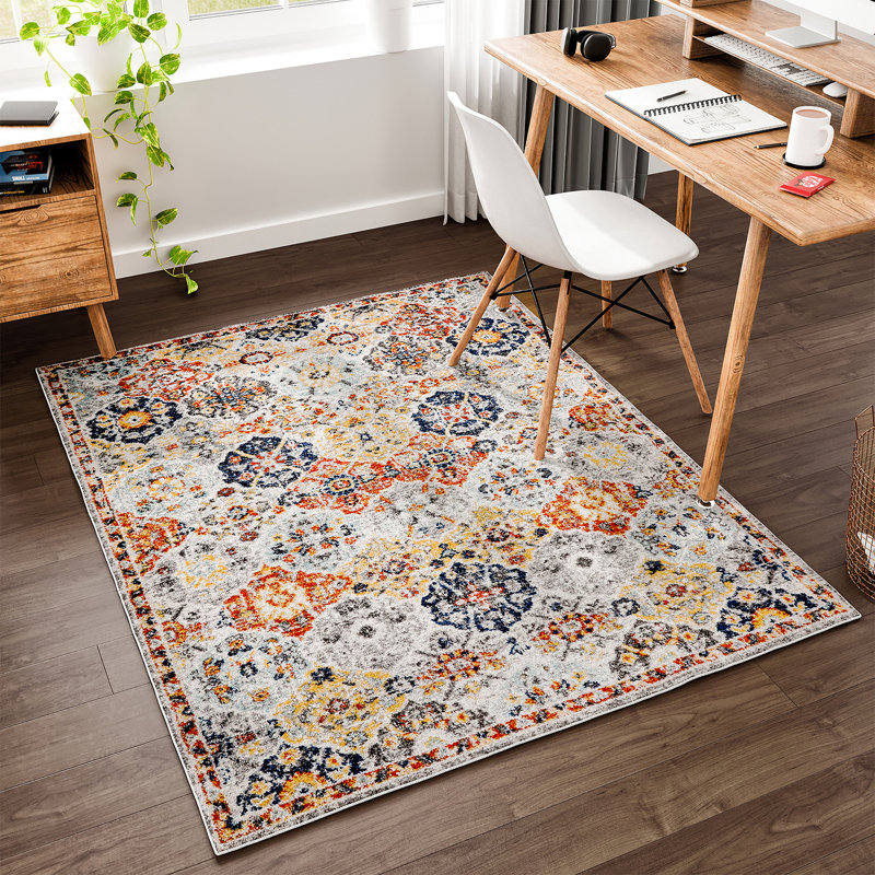 Bungalow Rose Drogo Oriental Orange/Navy/Gray Area Rug | Wayfair