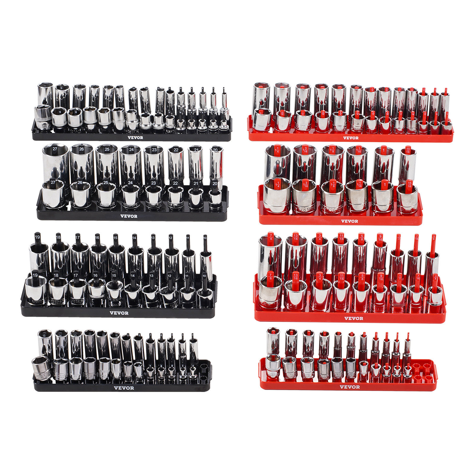 WFX Utility™ Socket Organizer Set 8PCS High-Rod Socket Tray Black & Red ...